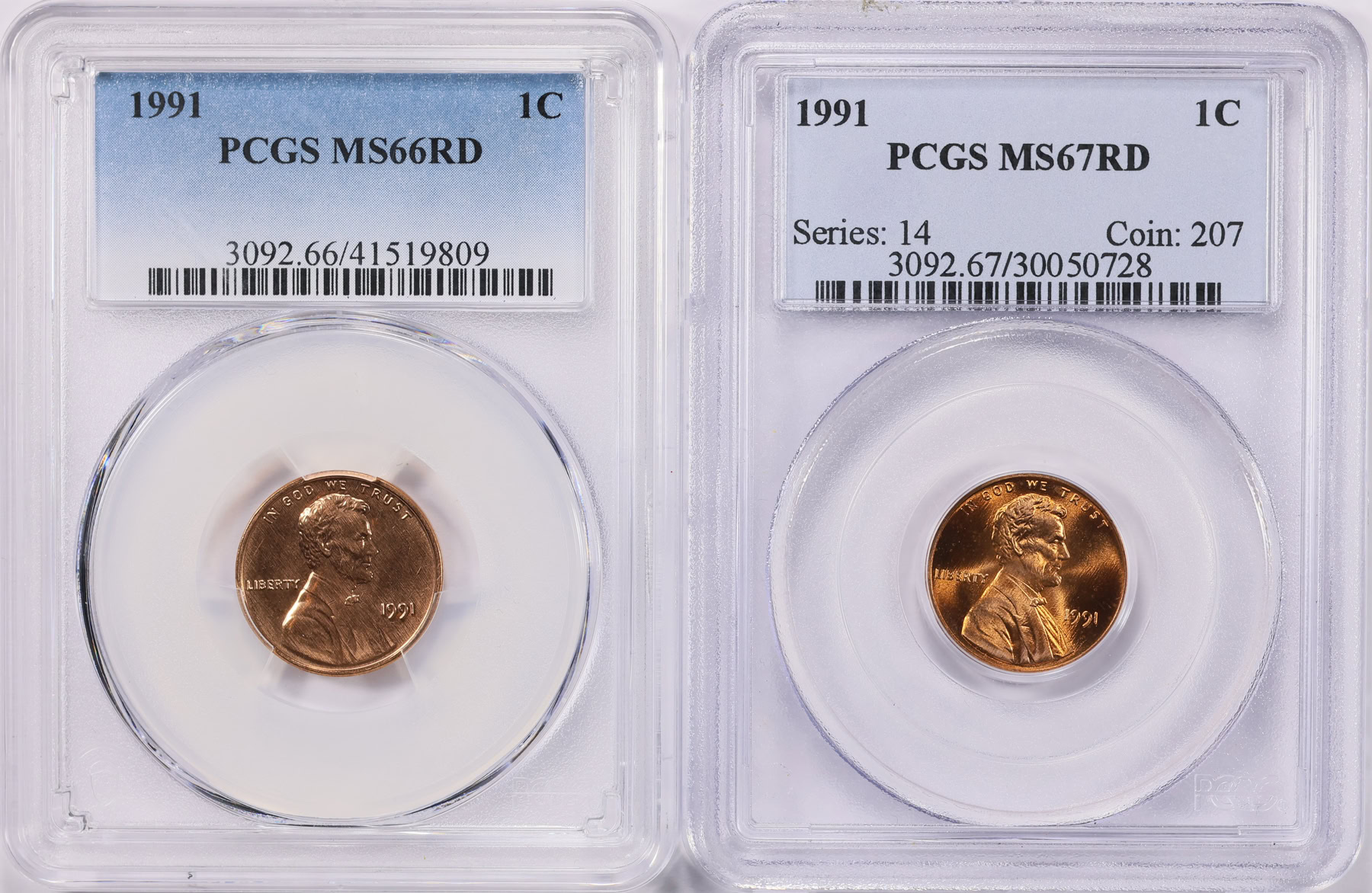 1991 Lincoln Cent PCGS MS-66/67 RD (2 Coins) (Item 1776904 ...