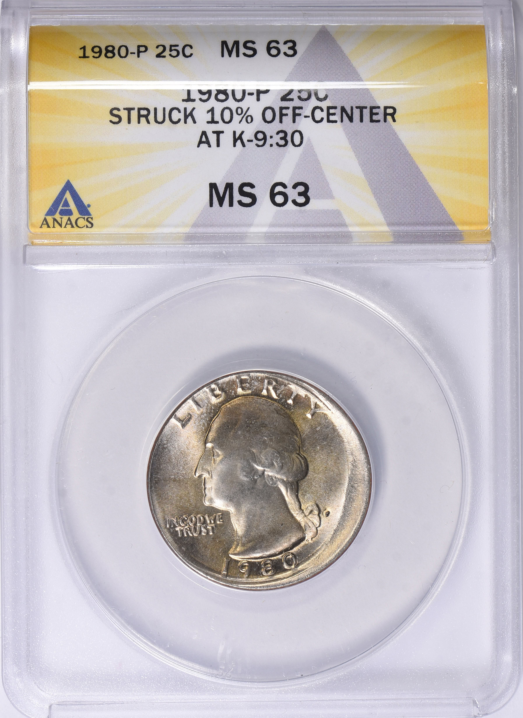 Mint Error 1980-P Washington Quarter Struck 10% Off Center at 9:30 ...