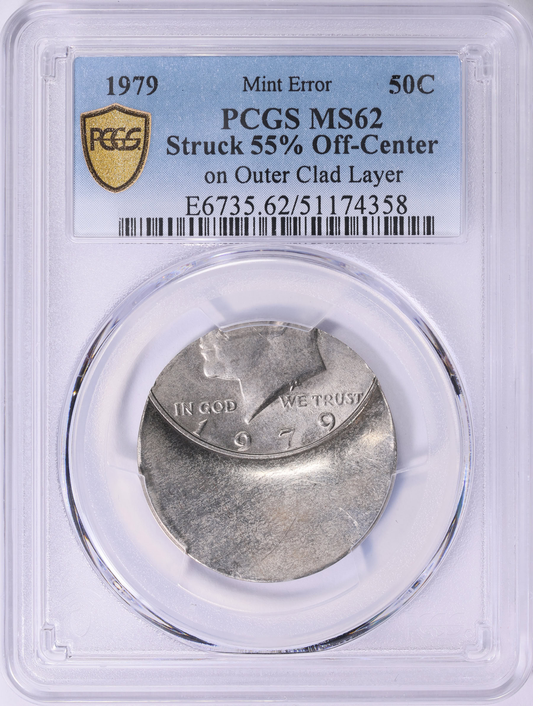 Mint Error 1979 Kennedy Half Dollar Struck 55% Off-Center on Outer Clad ...