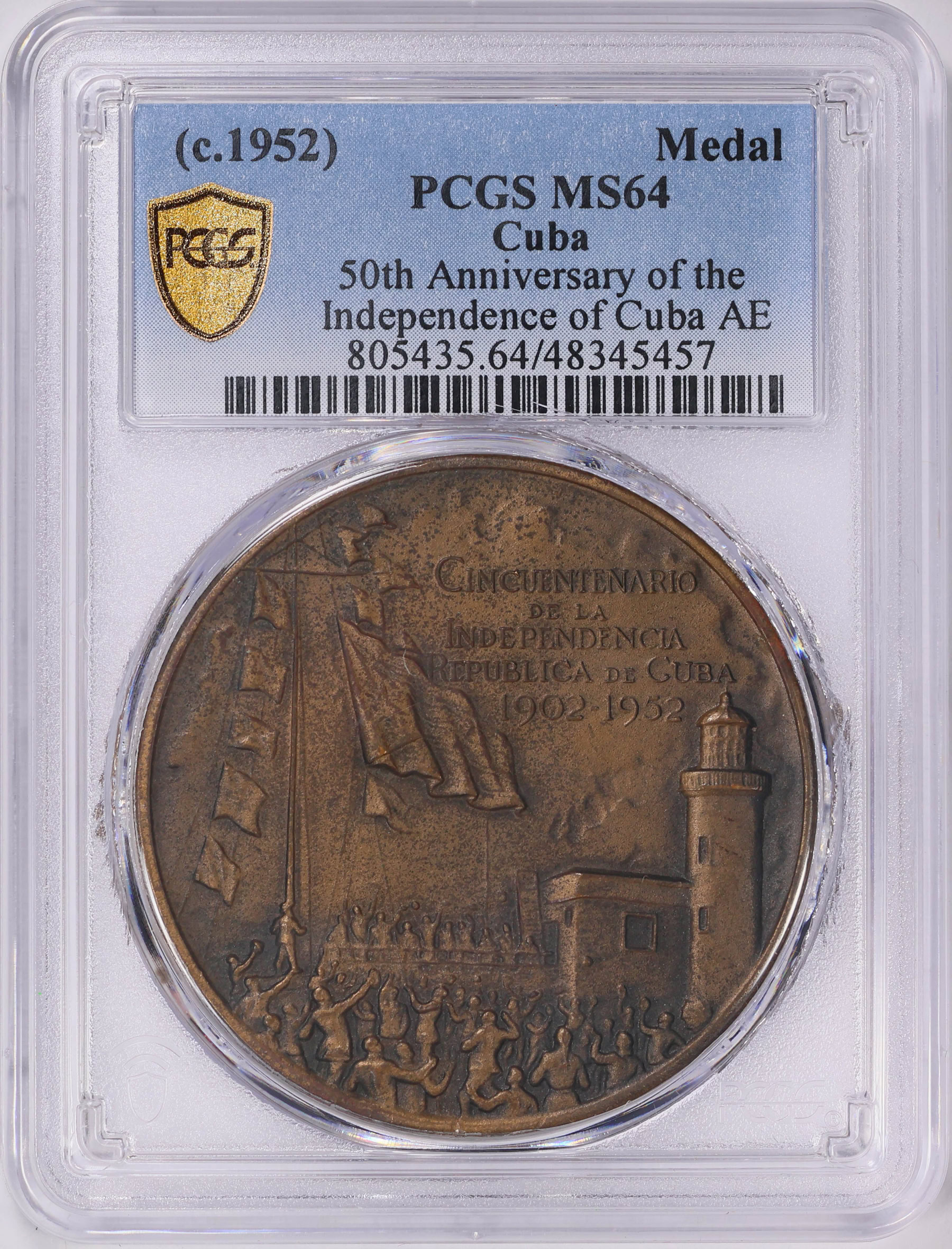 Cuba ND (c.1952) Bronze 46mm Independence 50th Anniversary Medal PCGS ...