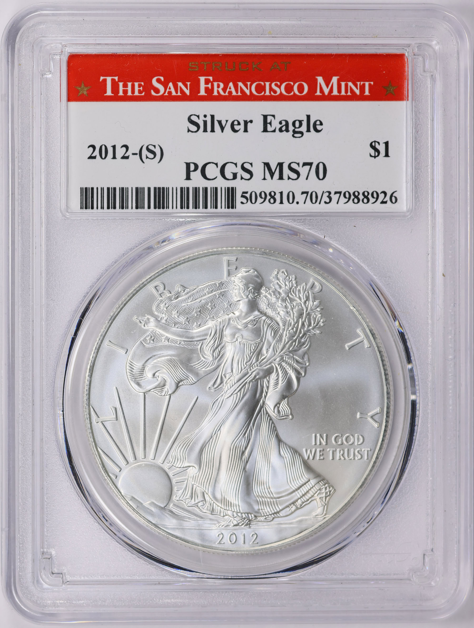 2012-(S) $1 Silver Eagle Struck at San Francisco PCGS MS-70 (Item 1777073) | GreatCollections ...