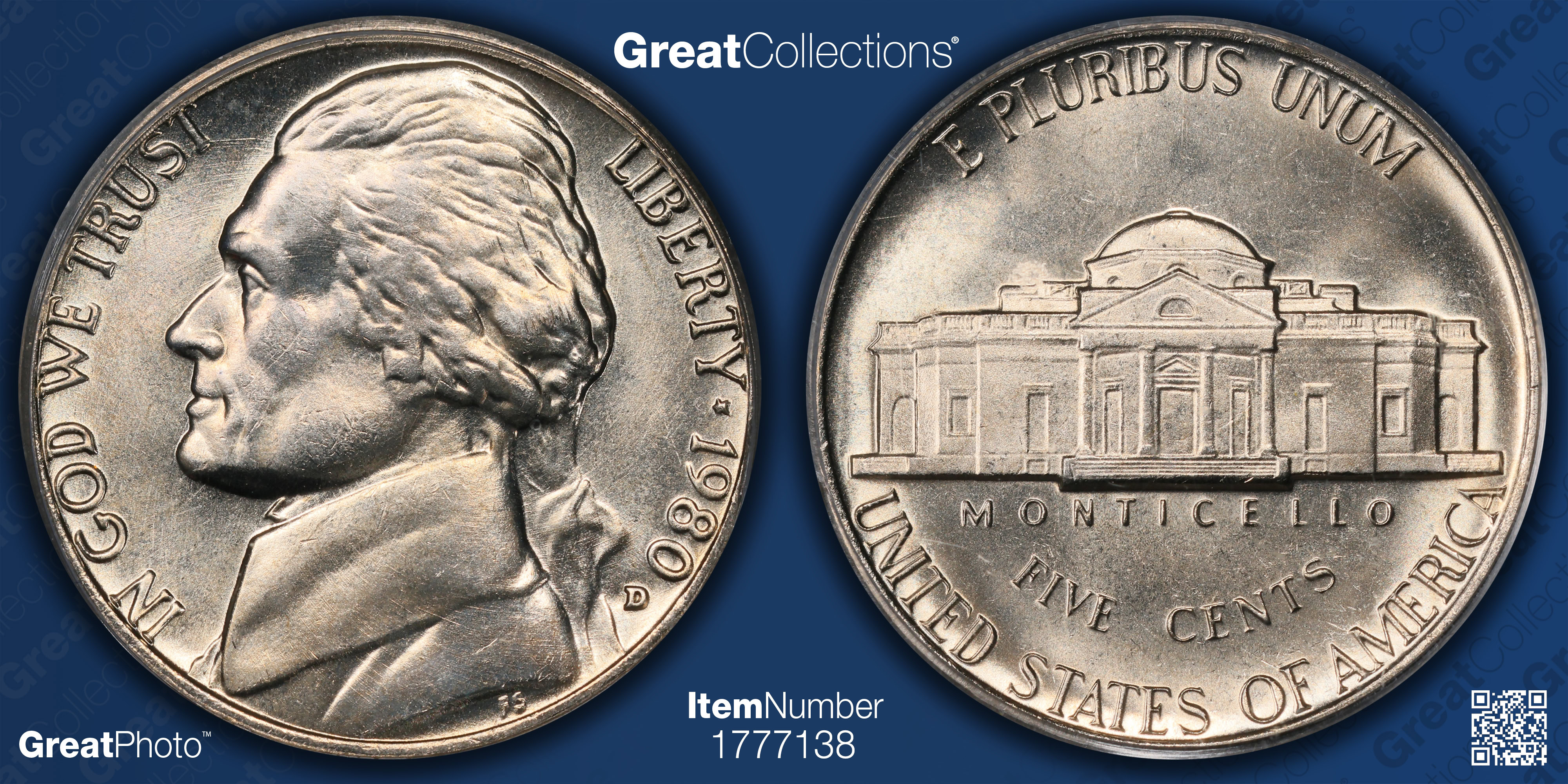 1980-D Jefferson Nickel PCGS MS-66 FS (Item 1777138) | GreatCollections ...