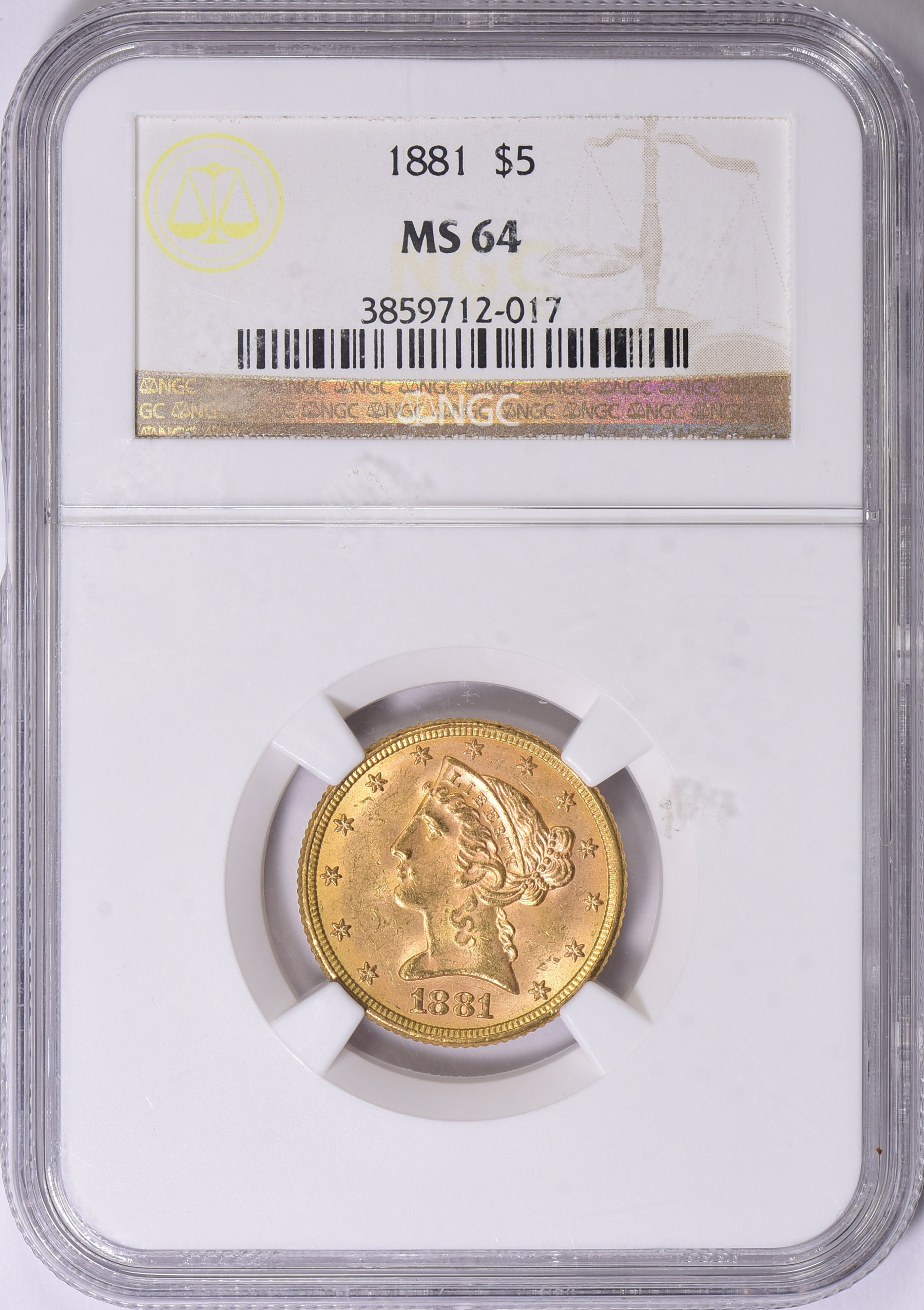 1881 Liberty Gold Half Eagle NGC MS-64 (Item 1777280) | GreatCollections Coin Auctions