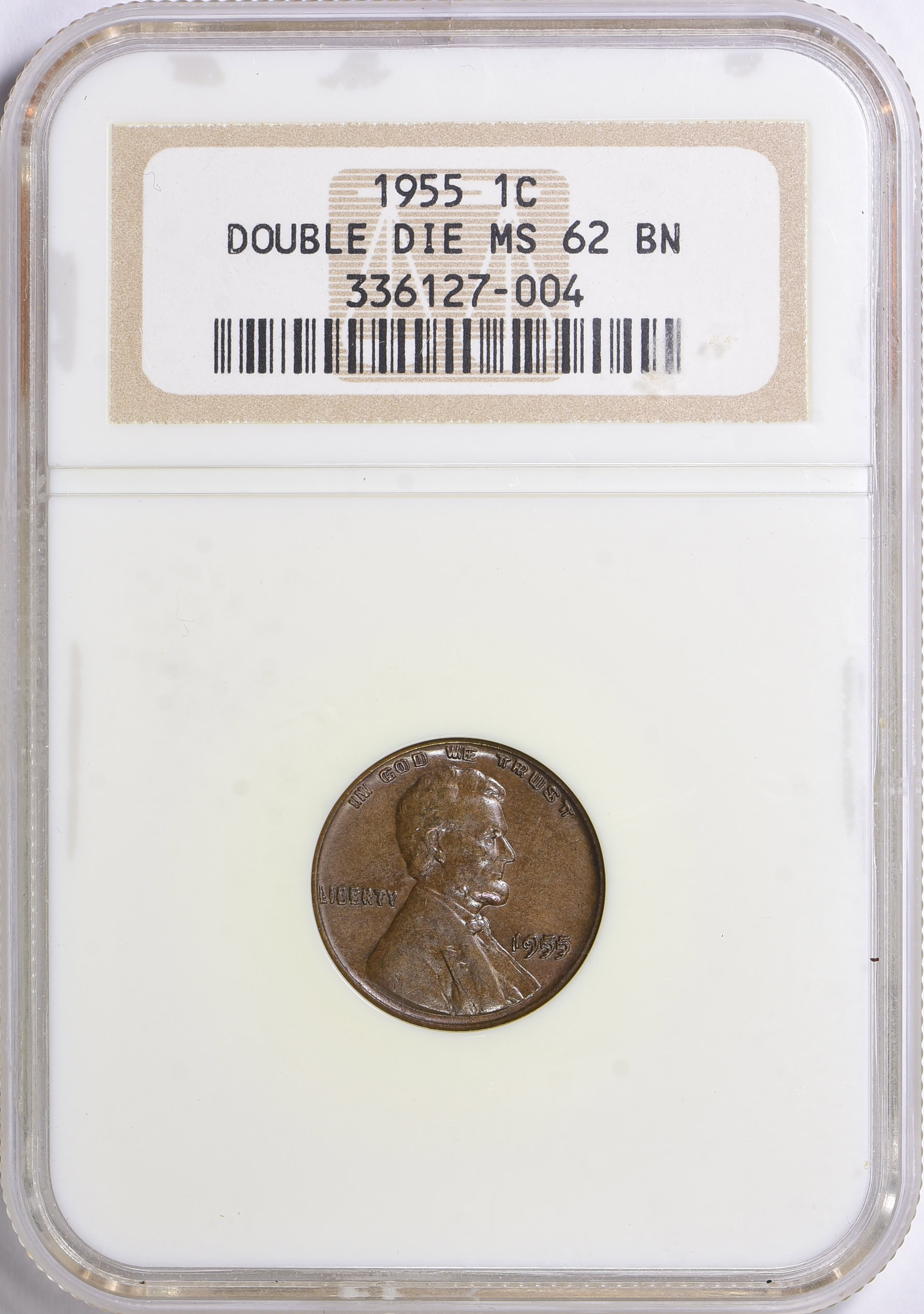 1955 Lincoln Cent Doubled Die Obverse NGC MS-62 BN (Item 1777374) | GreatCollections Coin Auctions