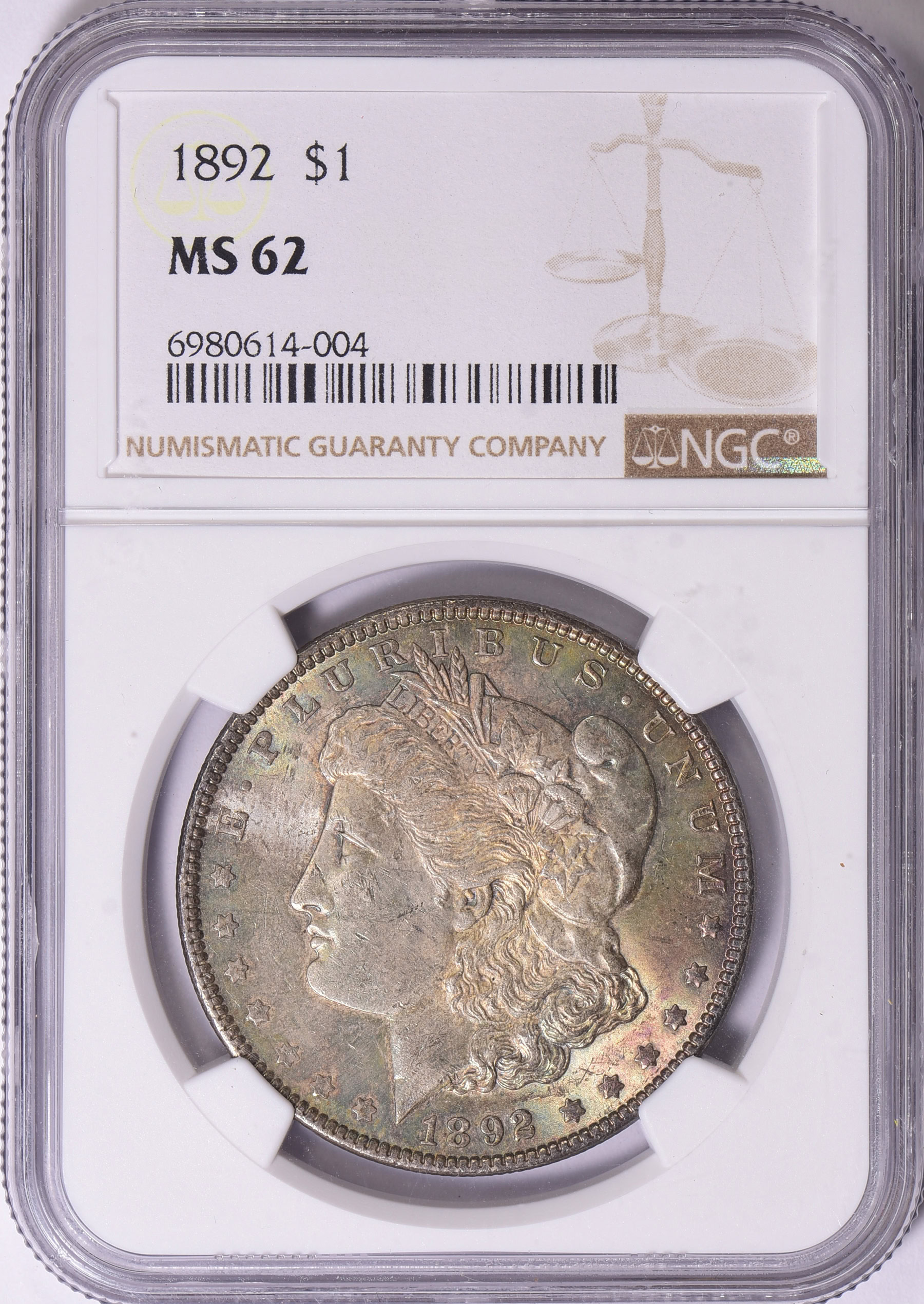 1892 Morgan Silver Dollar NGC MS-62 (Toned) (Item 1777387) | GreatCollections Coin Auctions
