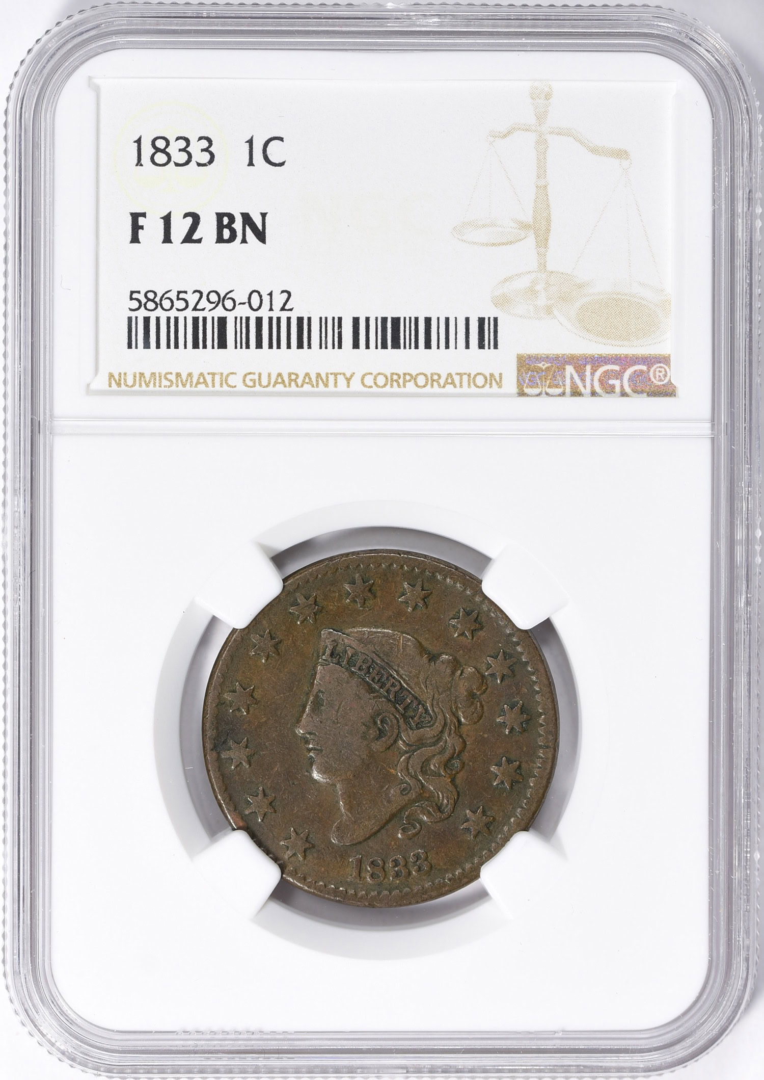 1833 Matron Cent NGC F-12 BN (Item 1777403) | GreatCollections Coin ...