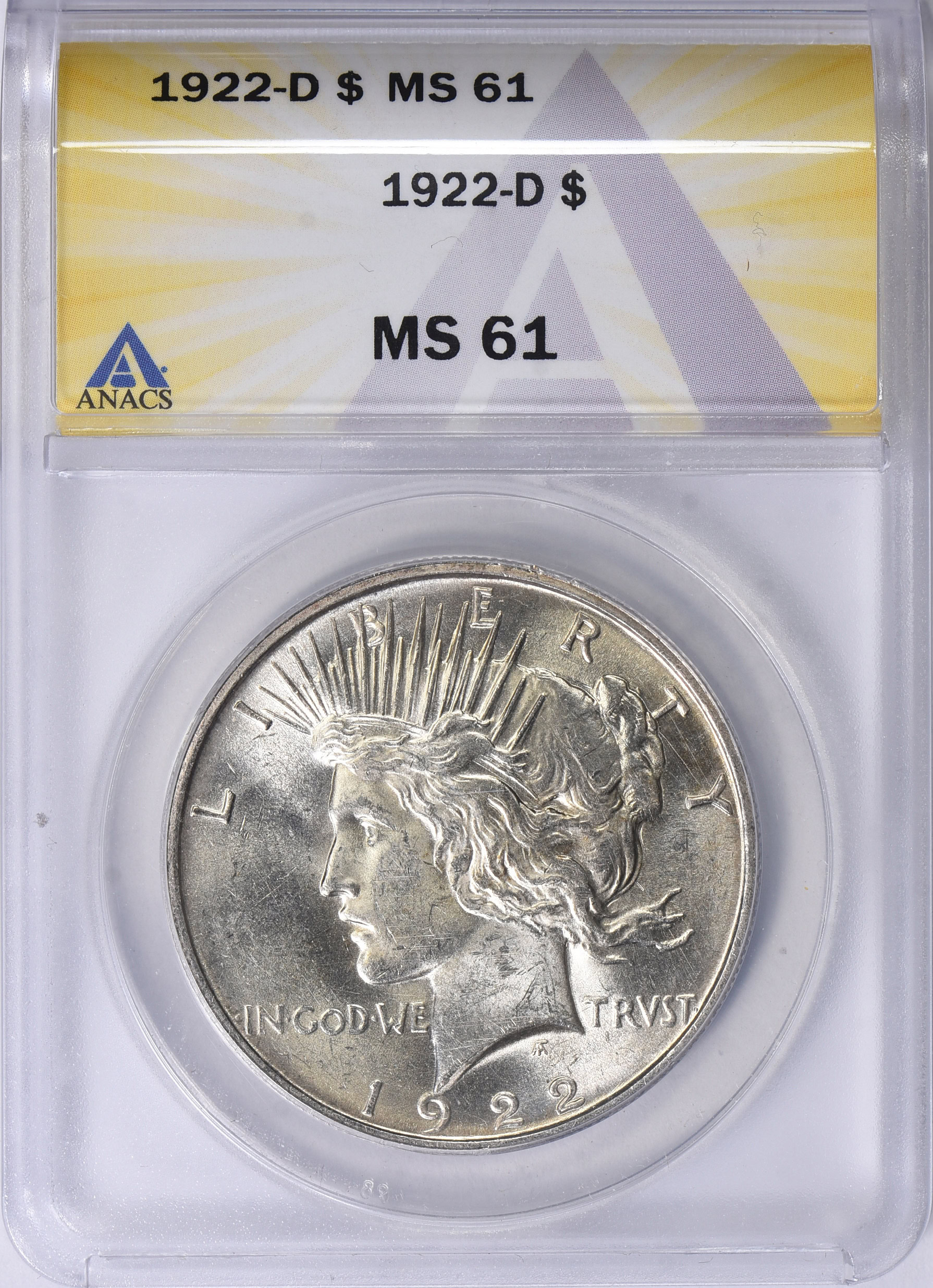 1922-D Peace Silver Dollar ANACS MS-61 (Item 1777449) | GreatCollections Coin Auctions