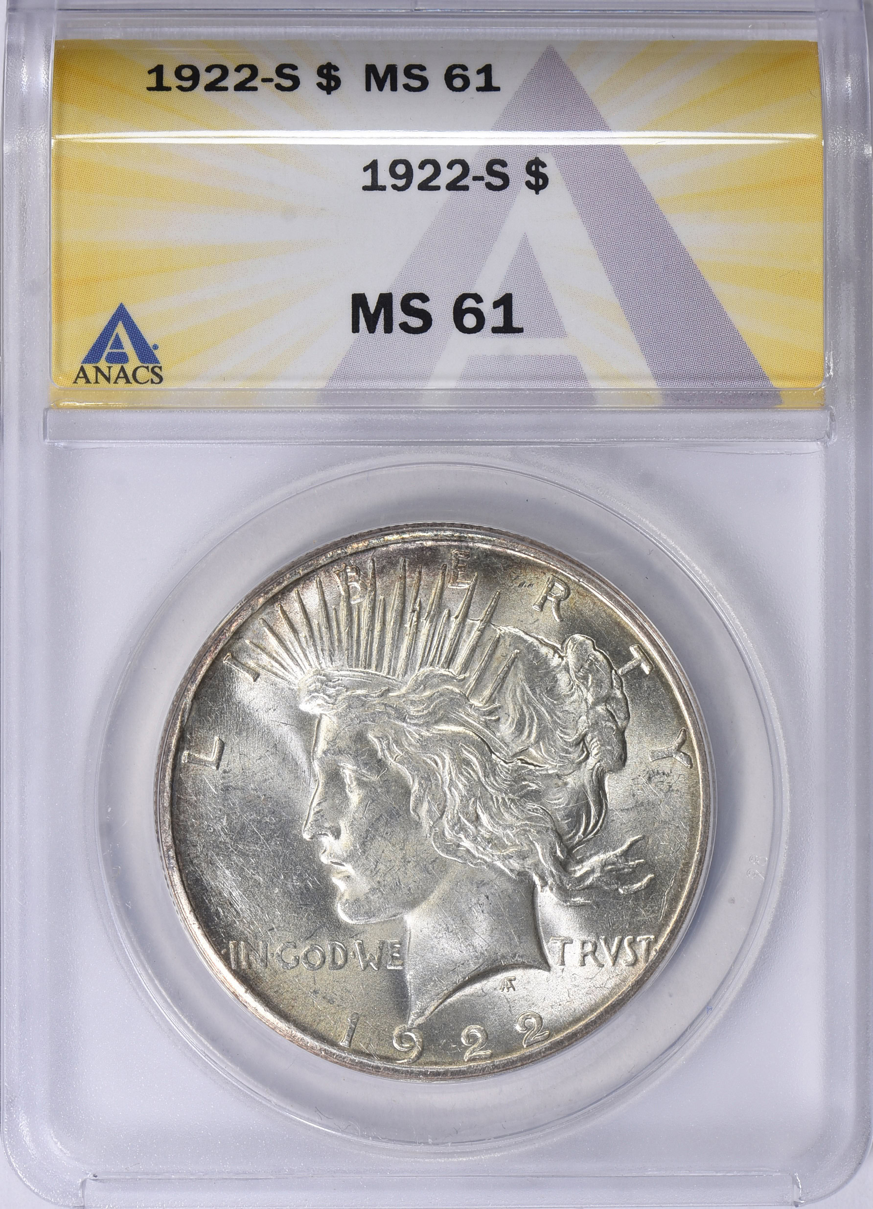 1922-S Peace Silver Dollar ANACS MS-61 (Item 1777451) | GreatCollections Coin Auctions