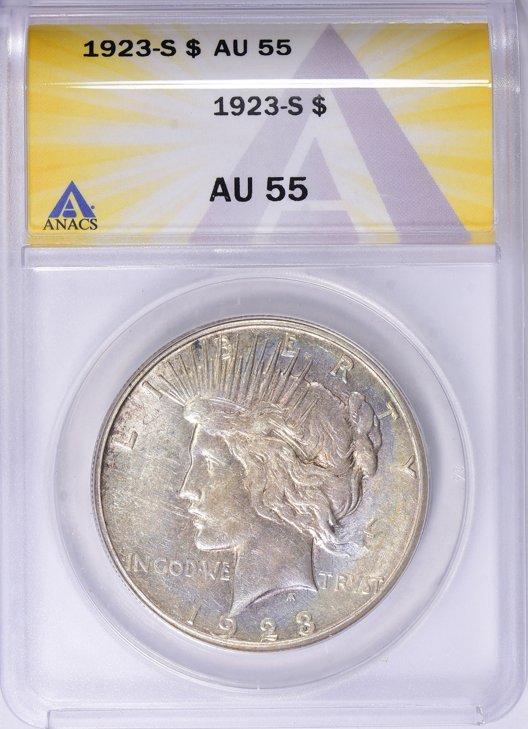 1923-S Peace Silver Dollar ANACS AU-55 (Toned) (Item 1777460) | GreatCollections Coin Auctions