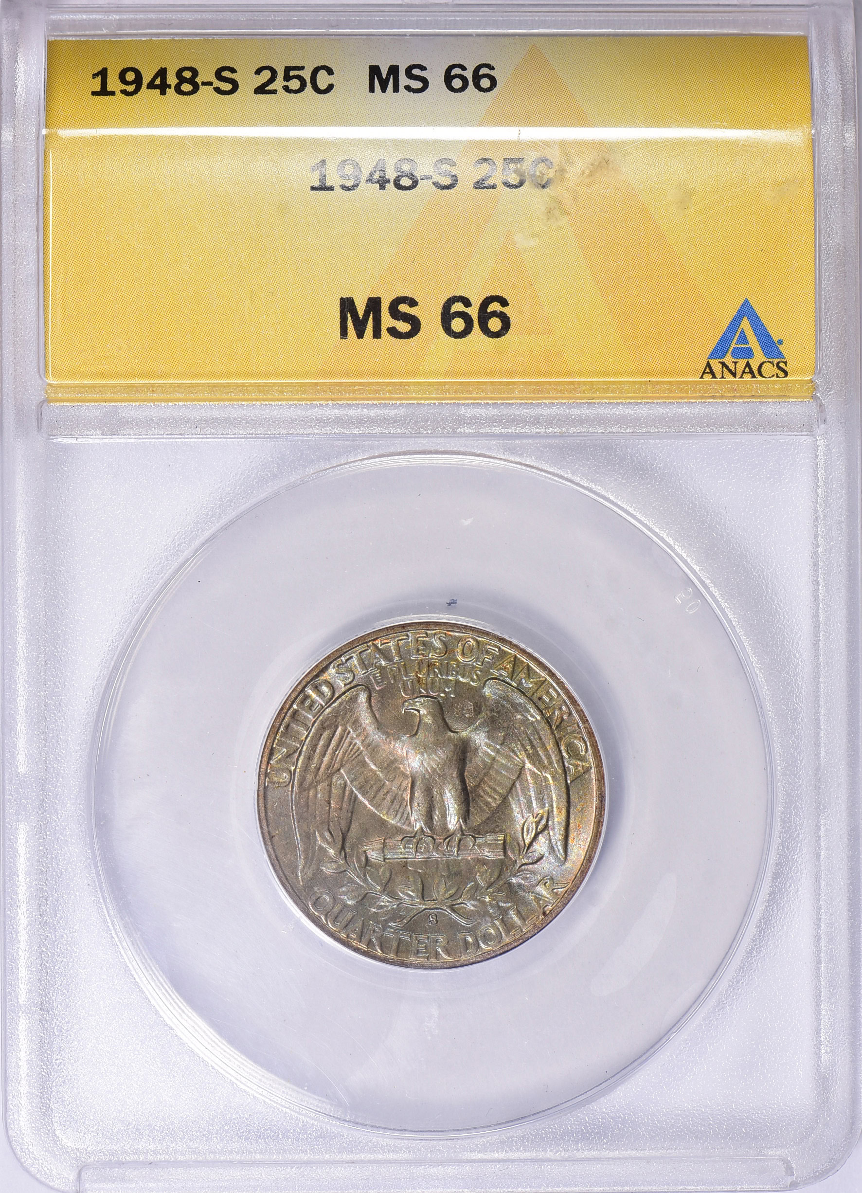 1948-S Washington Quarter ANACS MS-66 (Toned) (Item 1777509) | GreatCollections Coin Auctions