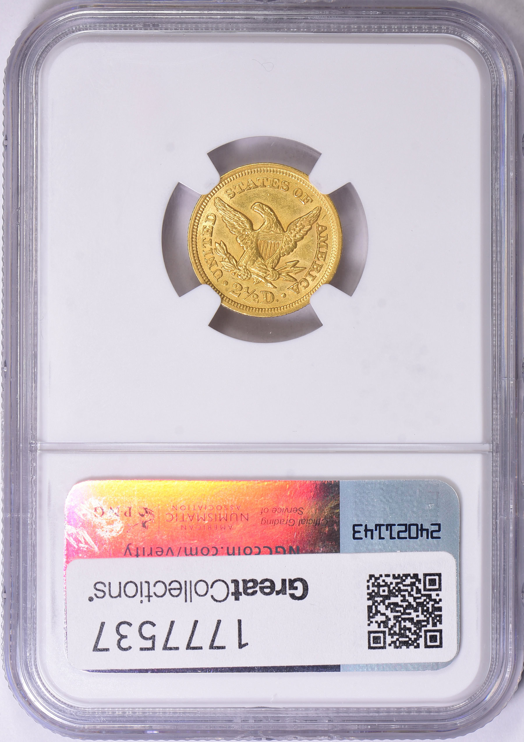 1852 Liberty Gold Quarter Eagle NGC AU-58 (Item 1777537) | GreatCollections Coin Auctions