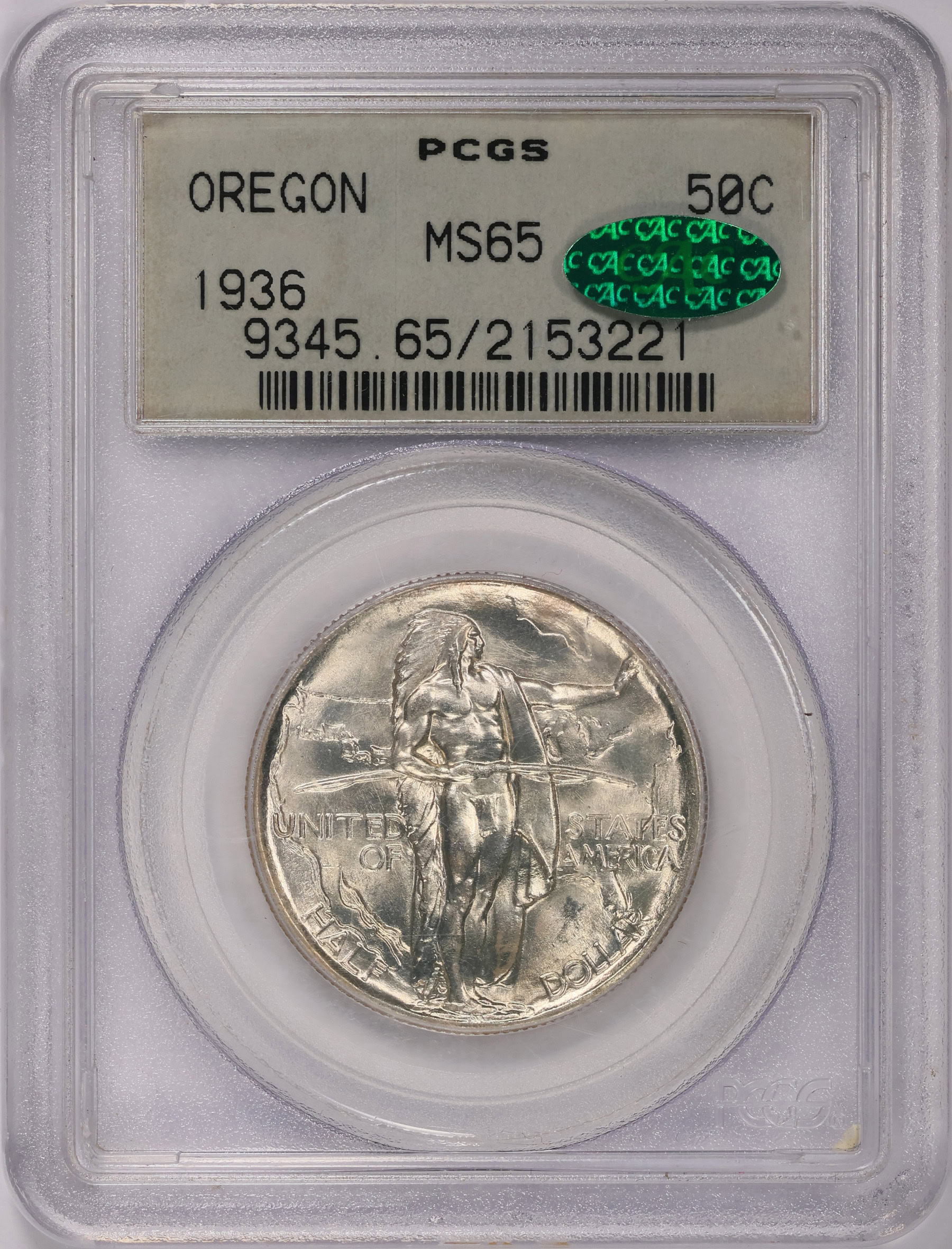 1936 Oregon Trail Memorial Half Dollar PCGS MS-65 (CAC Green) OGH (Item 1777539 ...