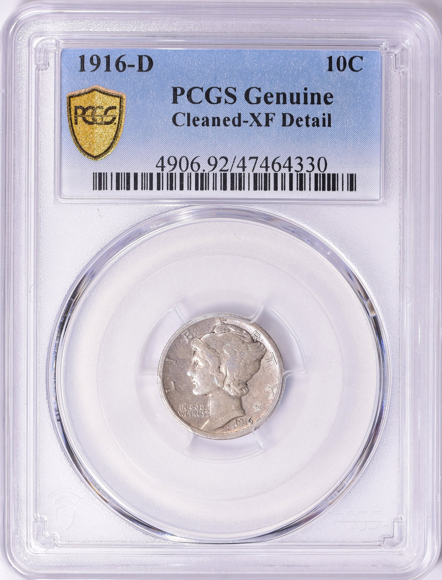 1916-D Mercury Dime PCGS Genuine XF Details (Item 1777553) | GreatCollections Coin Auctions
