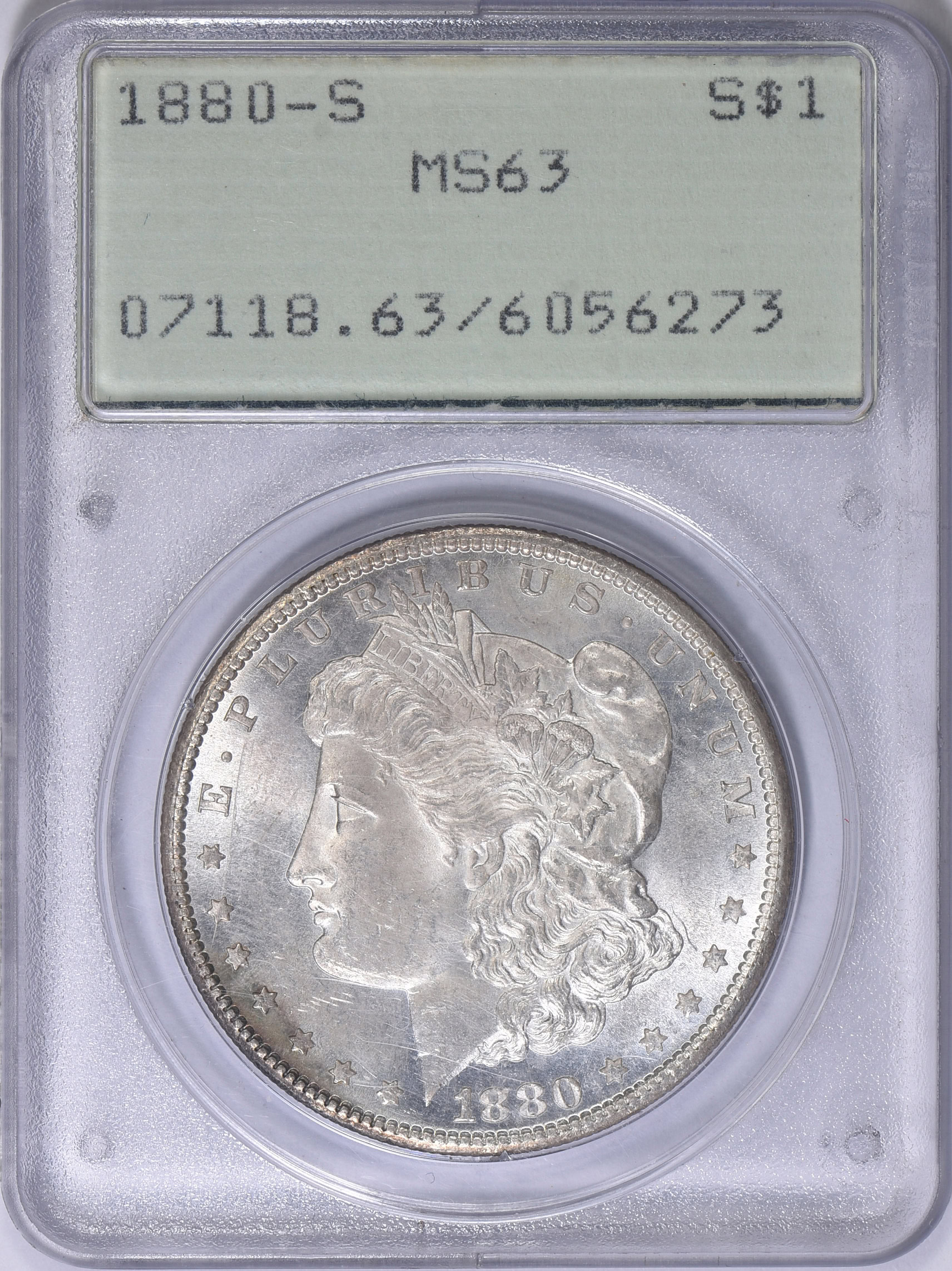 1880-S Morgan Silver Dollar PCGS MS-63 OGH (1st Gen) (Toned) (Item 1777556) | GreatCollections ...