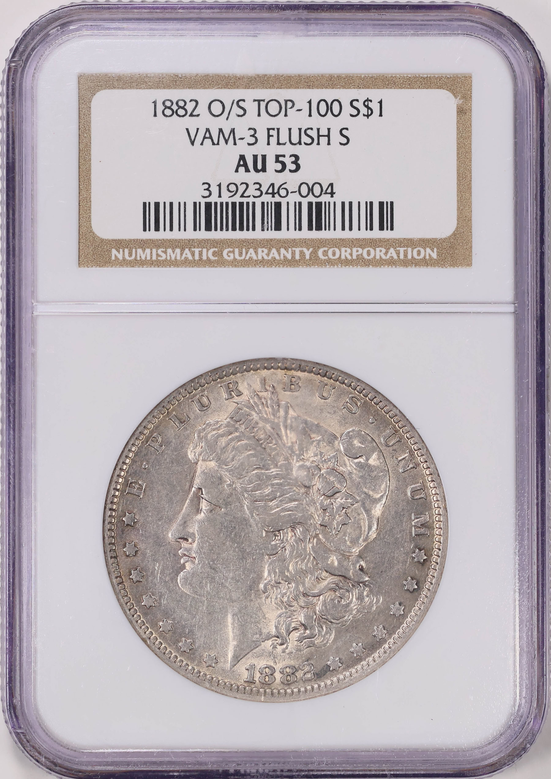 1882-O/S Morgan Silver Dollar Flush S VAM-3 Top 100 NGC AU-53 (Item 1777559) | GreatCollections ...