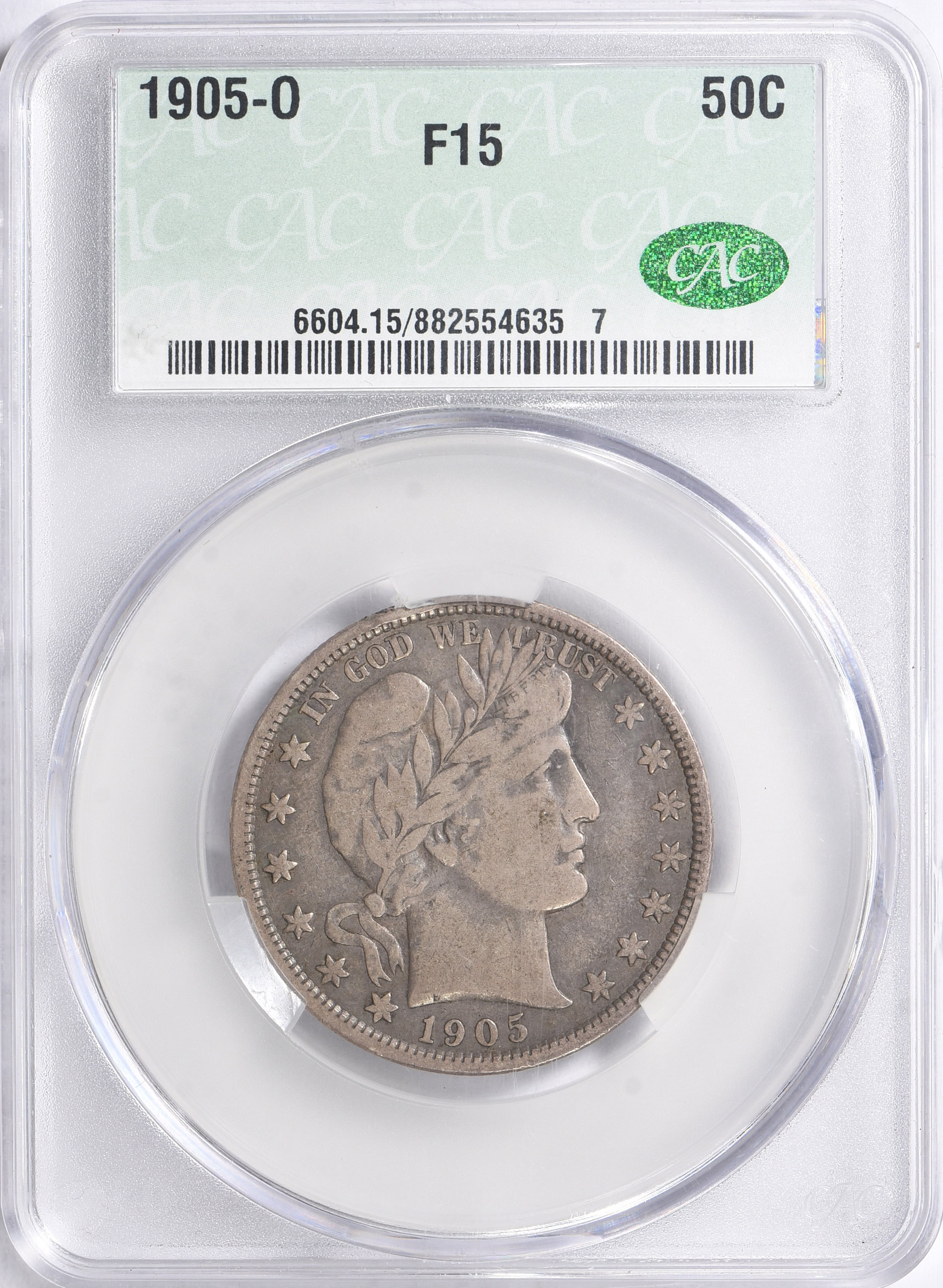 1905-O Barber Half Dollar CACG F-15 (Item 1777579) | GreatCollections Coin Auctions