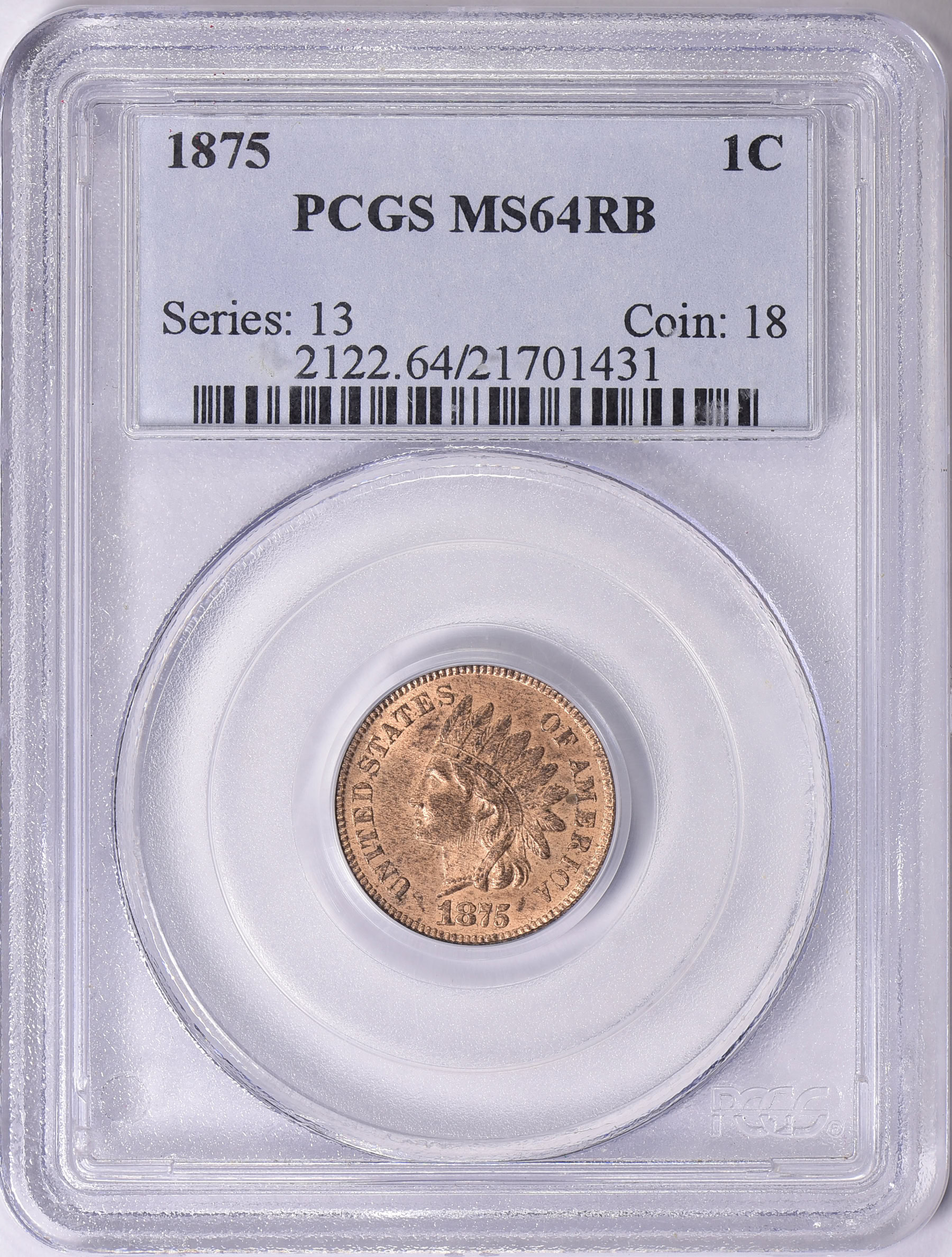 1875 Indian Cent PCGS MS-64 RB (Item 1777585) | GreatCollections Coin Auctions