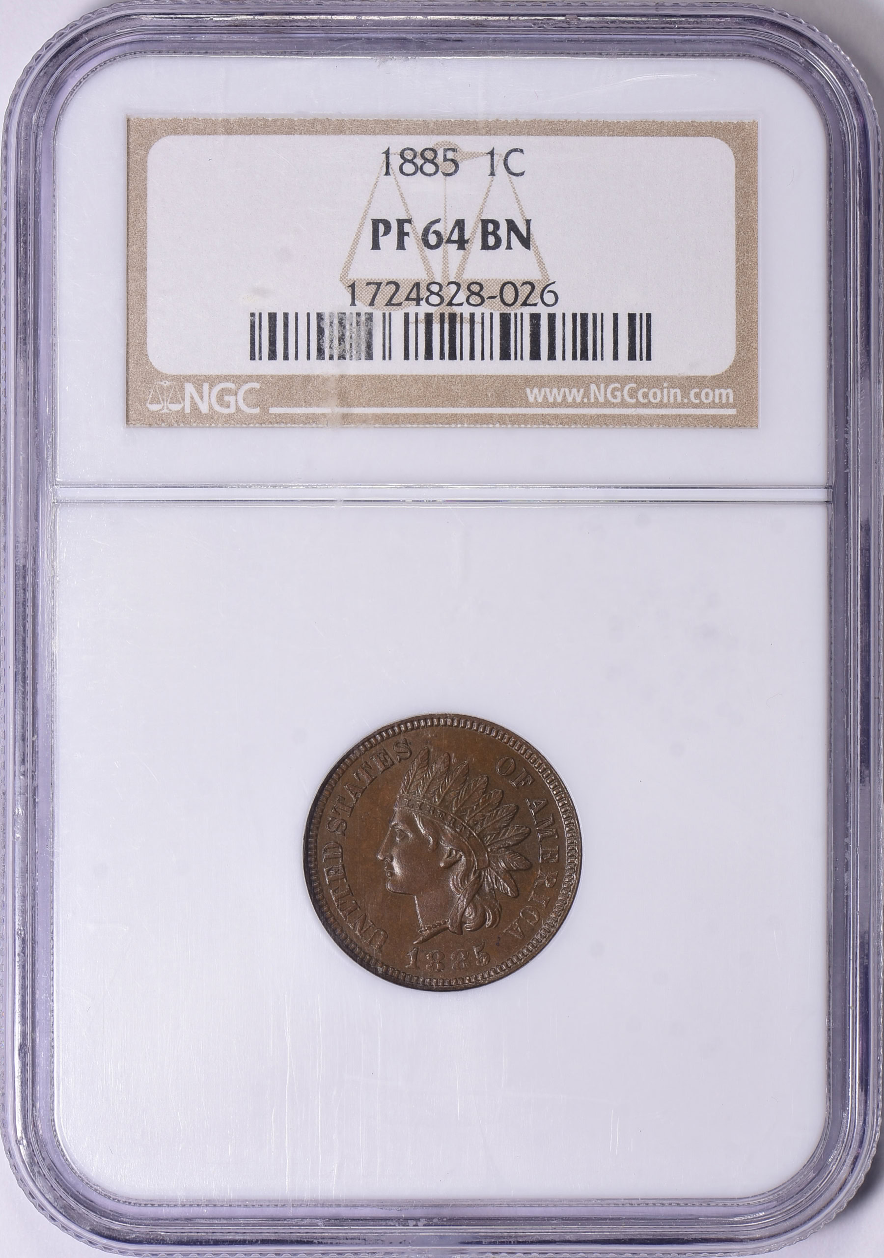 1885 Indian Cent NGC Proof-64 BN (Item 1777594) | GreatCollections Coin Auctions