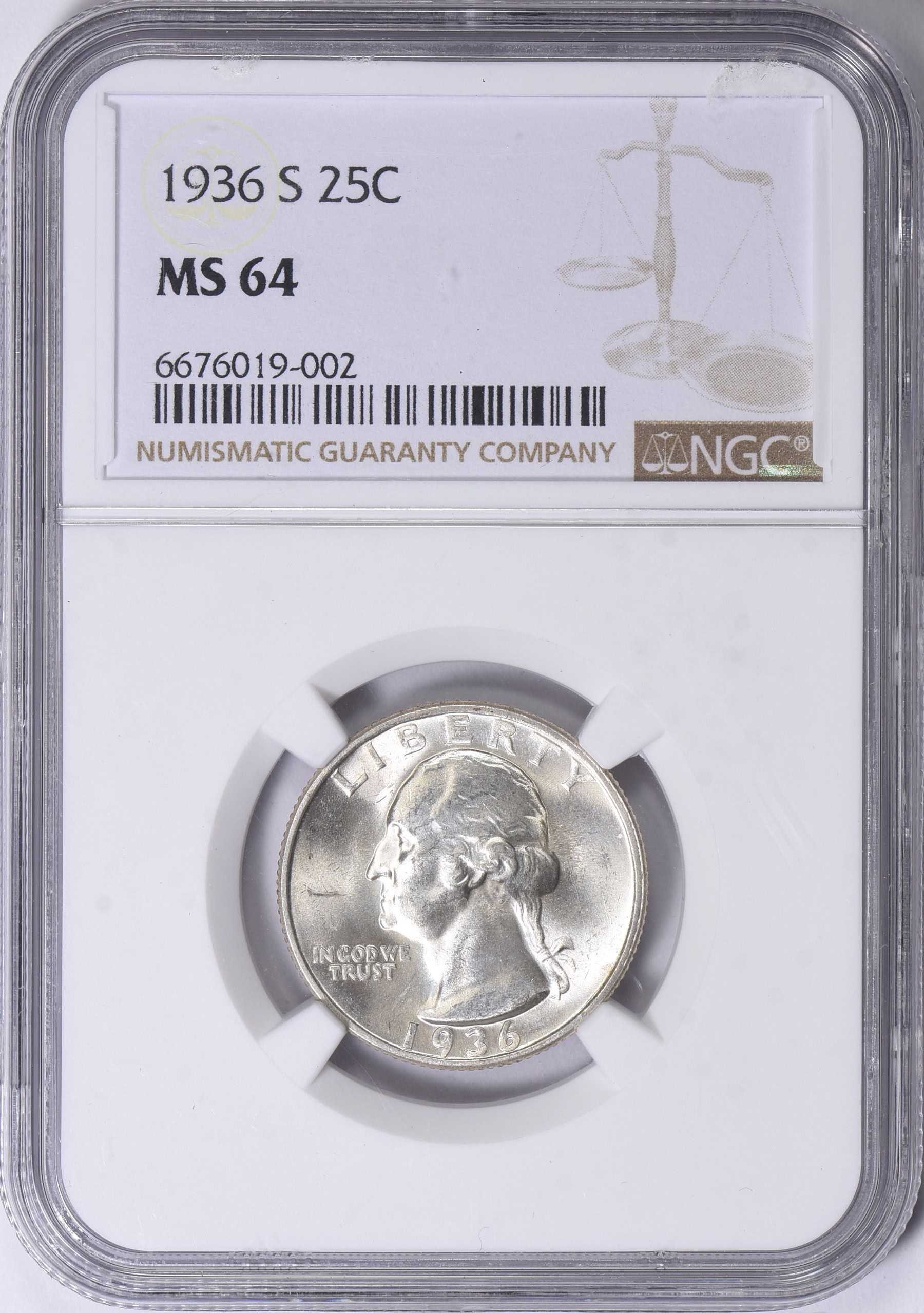 1936-S Washington Quarter NGC MS-64 (Item 1777614) | GreatCollections ...
