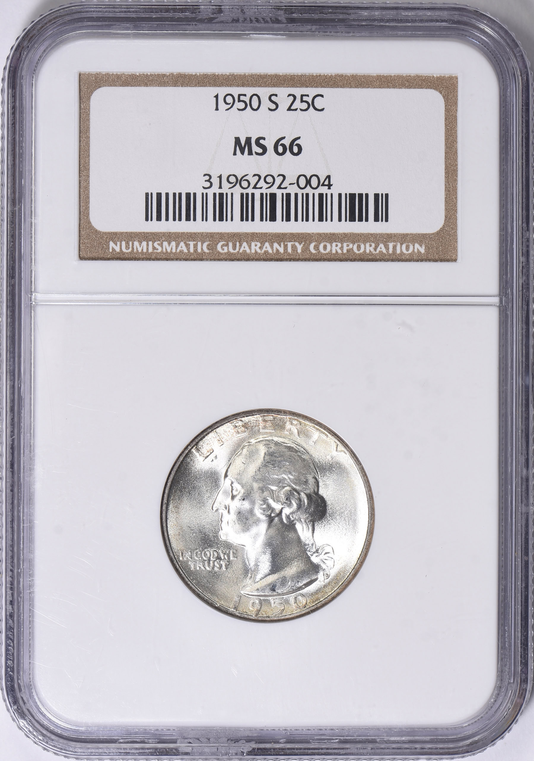 1950-S Washington Quarter NGC MS-66 (Item 1777615) | GreatCollections Coin Auctions