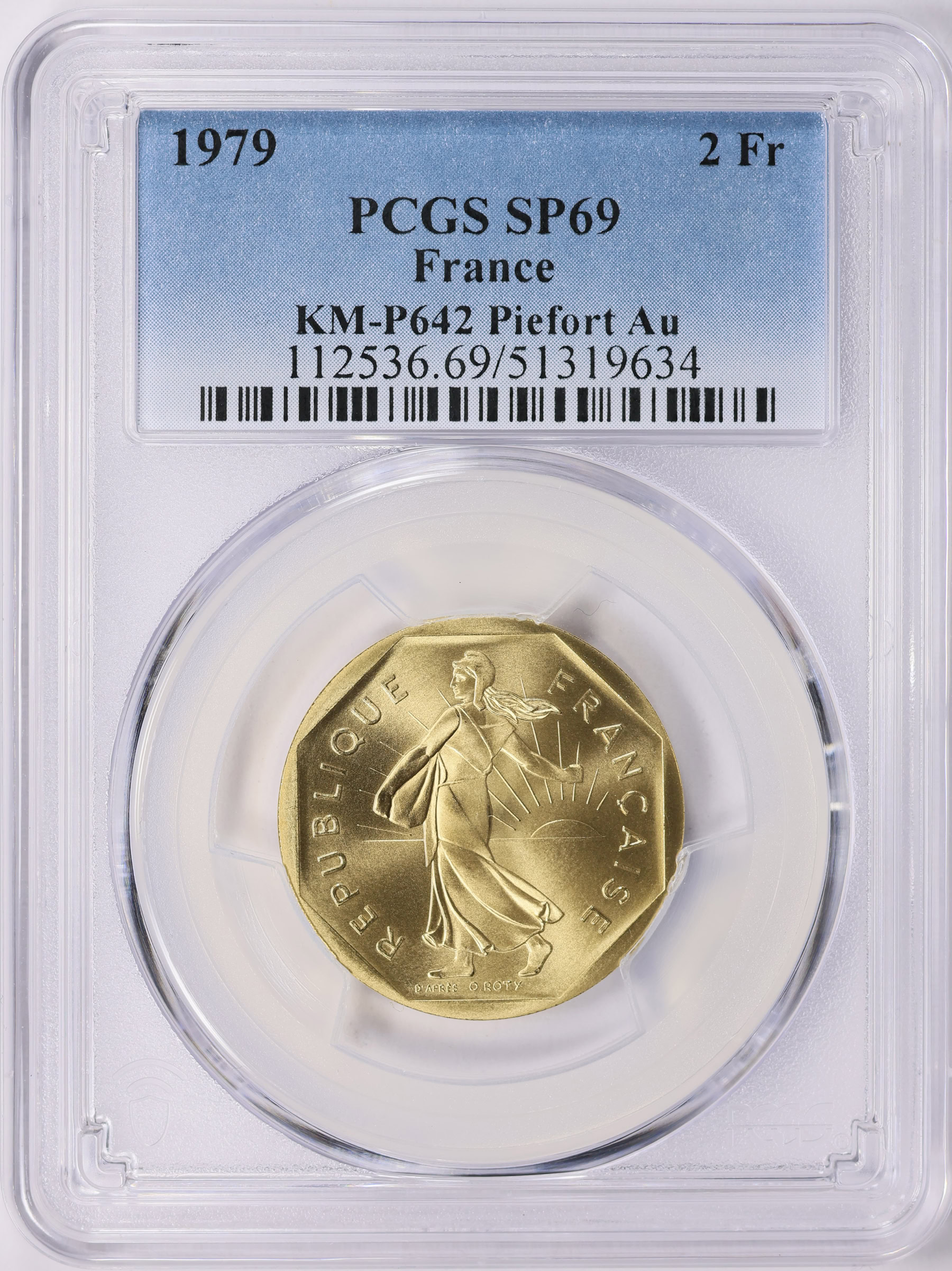 France 1979 Gold 2 Francs Piedfort KM-P642 PCGS SP-69 (AGW = 0.9022 oz ...