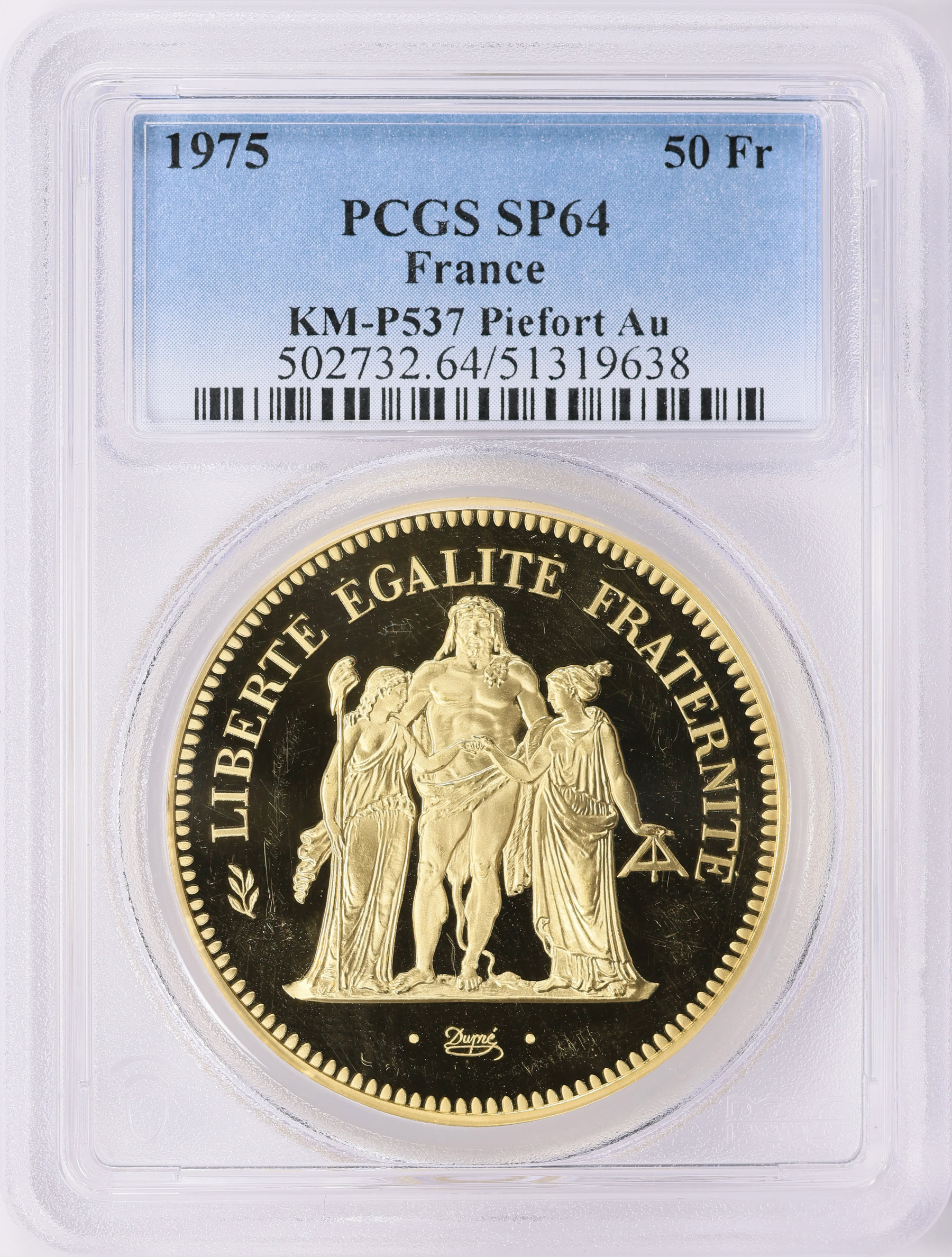 France 1975 Gold 50 Francs Piedfort KM-P537 PCGS SP-64 (AGW = 3.0416 oz ...