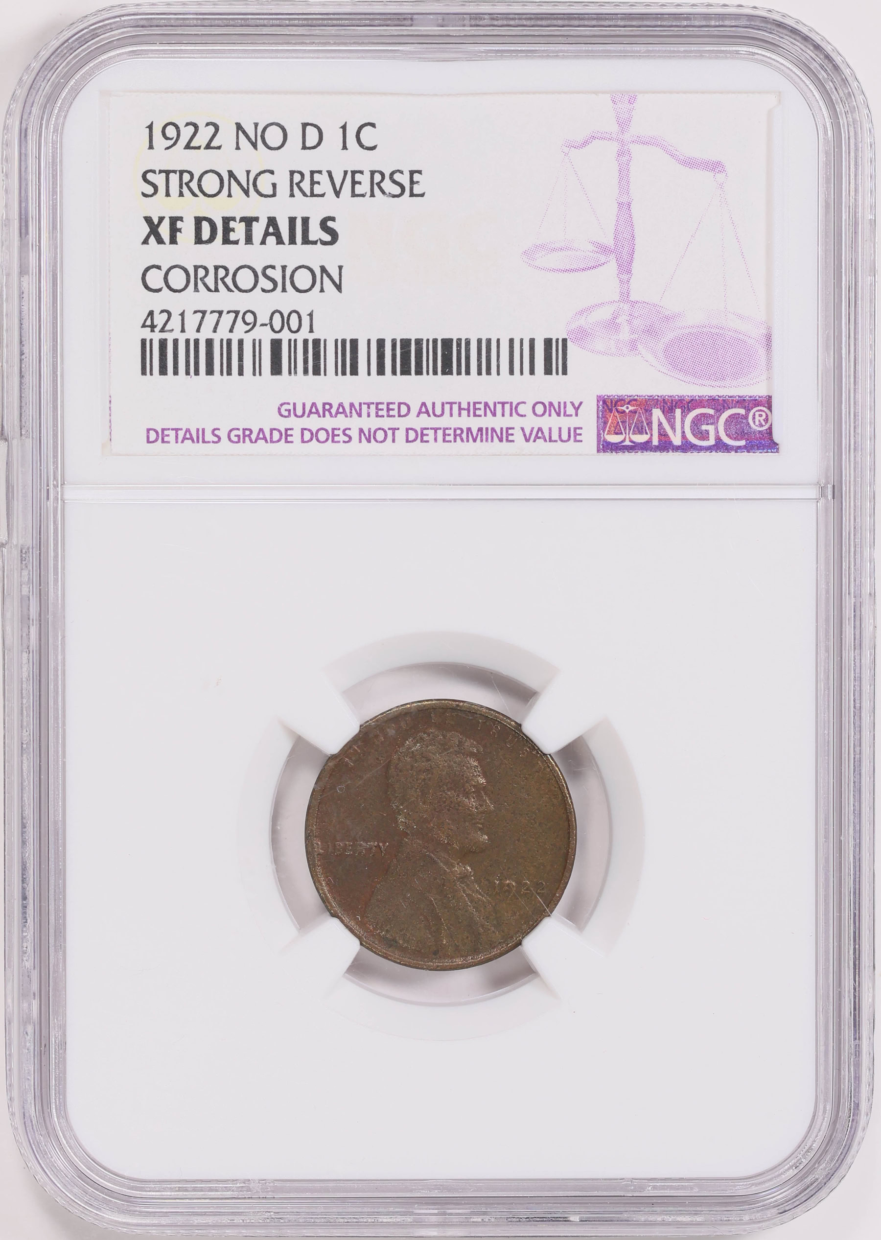 1922-No D Lincoln Cent Strong Reverse NGC XF Details (Item 1777765) | GreatCollections Coin Auctions