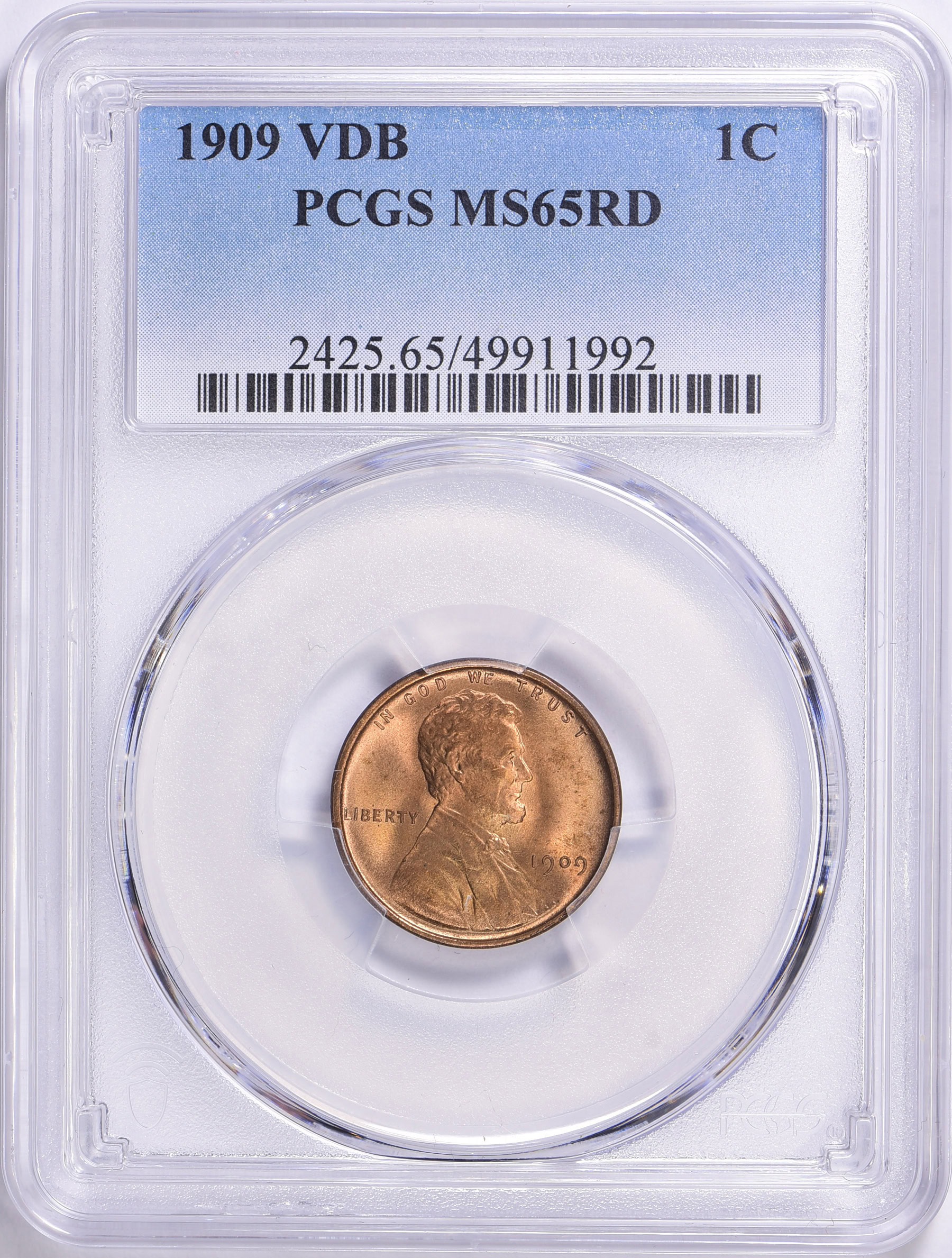 1909 Lincoln Cent V.D.B. PCGS MS-65 RD (Item 1777773) | GreatCollections Coin Auctions