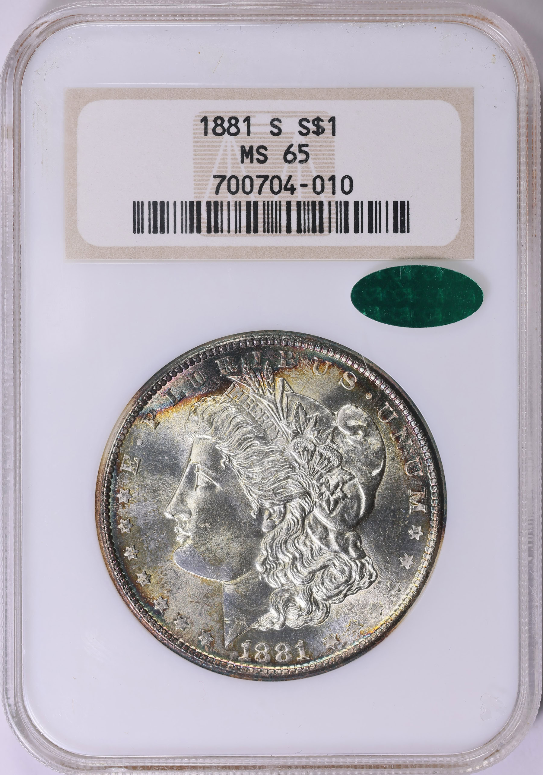 1881-S Morgan Silver Dollar NGC MS-65 (CAC Green) OH (Toned) (Item 1777809) | GreatCollections ...