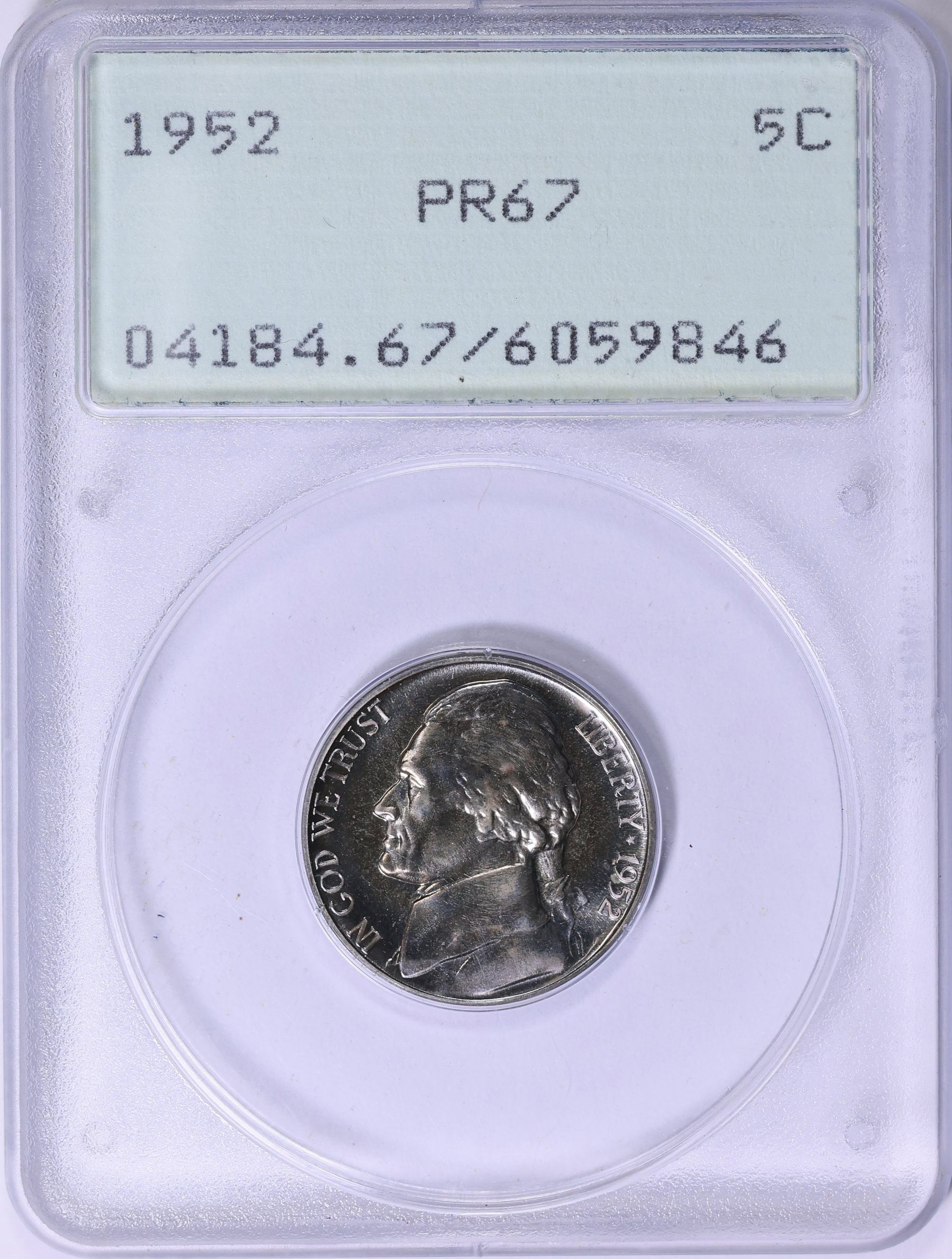 1952 Jefferson Nickel PCGS Proof-67 OGH (1st Gen) (Toned) (Item 1777826) | GreatCollections Coin ...