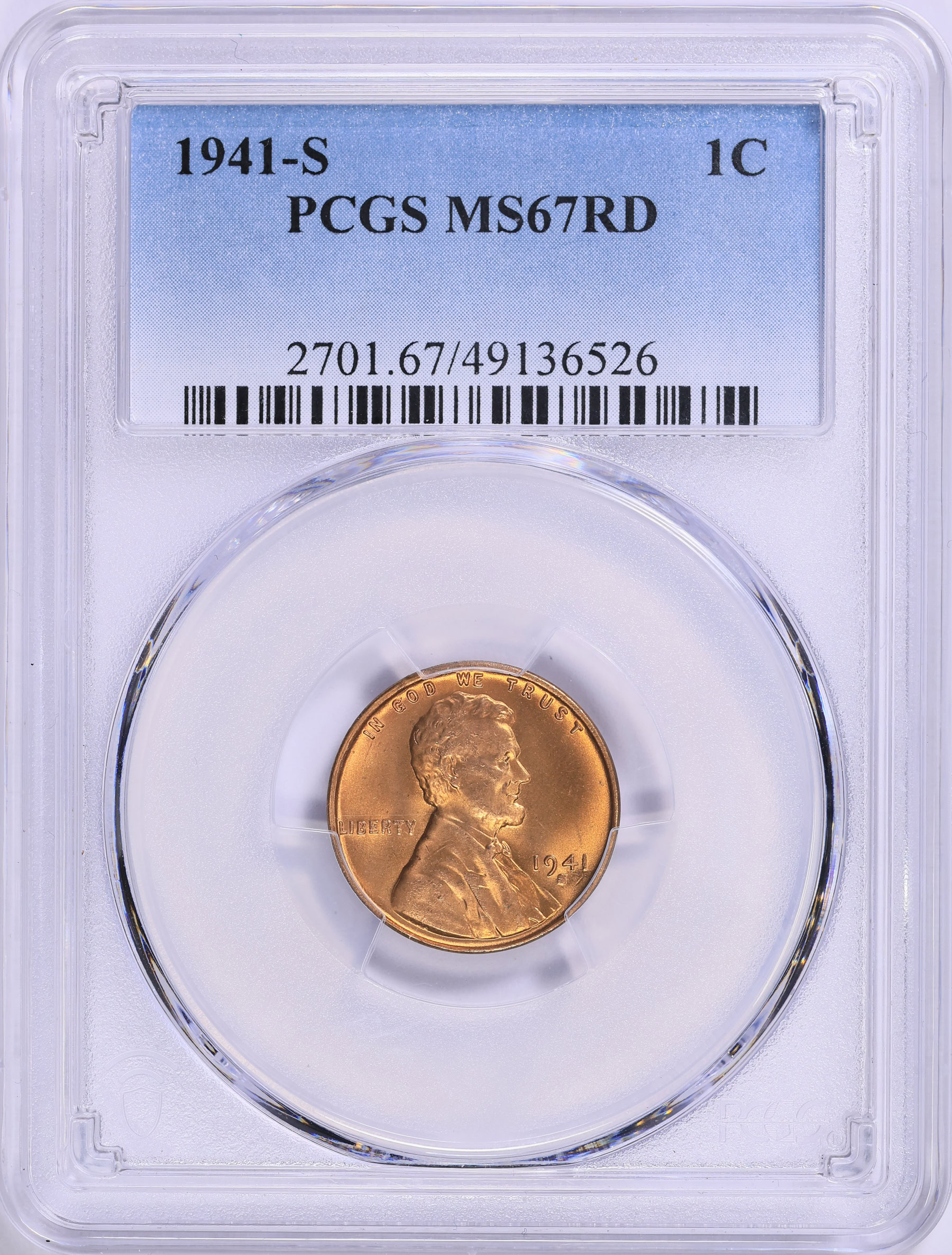 1941-S Lincoln Cent PCGS MS-67 RD (Item 1777858) | GreatCollections Coin Auctions