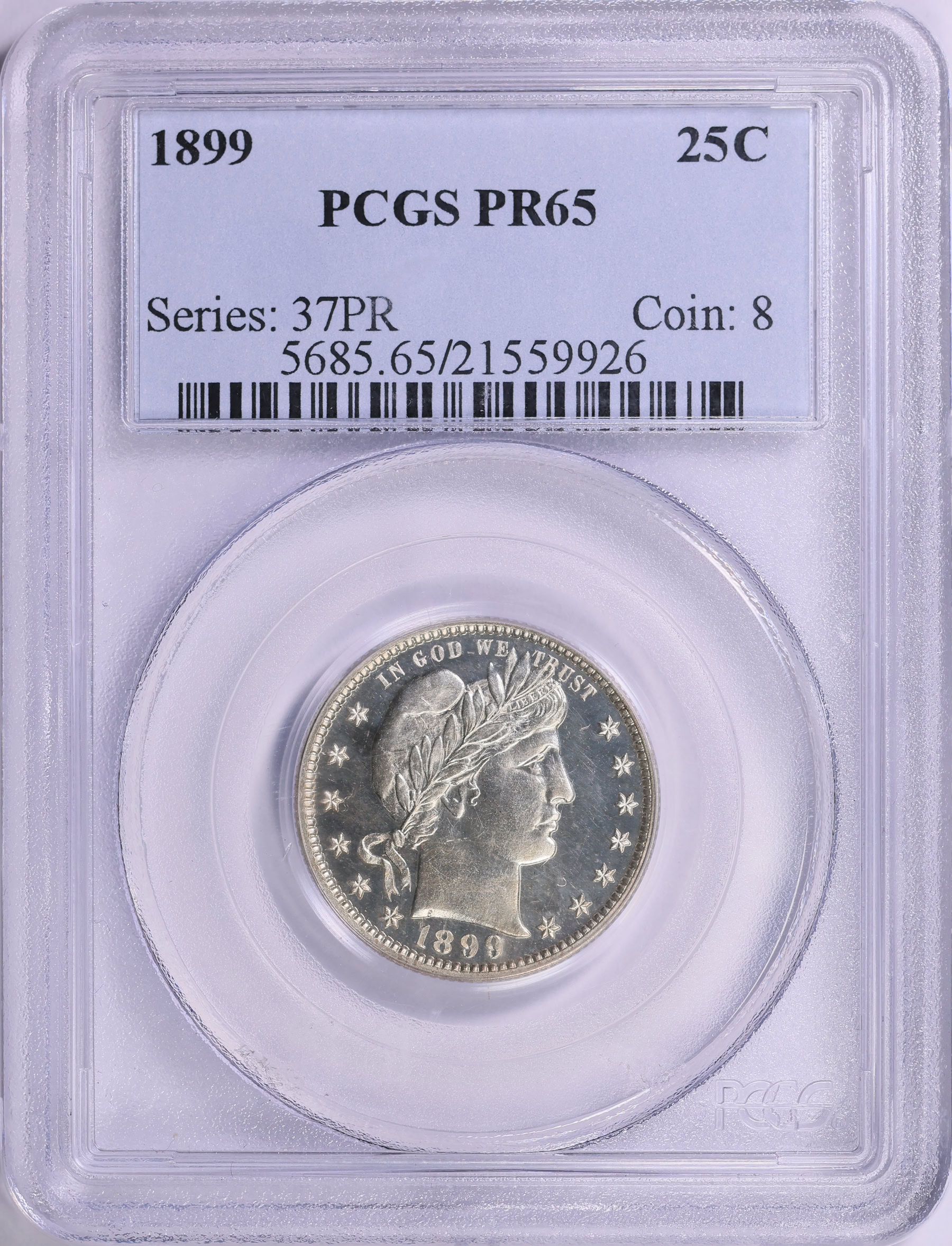 1899 Barber Quarter PCGS Proof-65 (Item 1777945) | GreatCollections ...