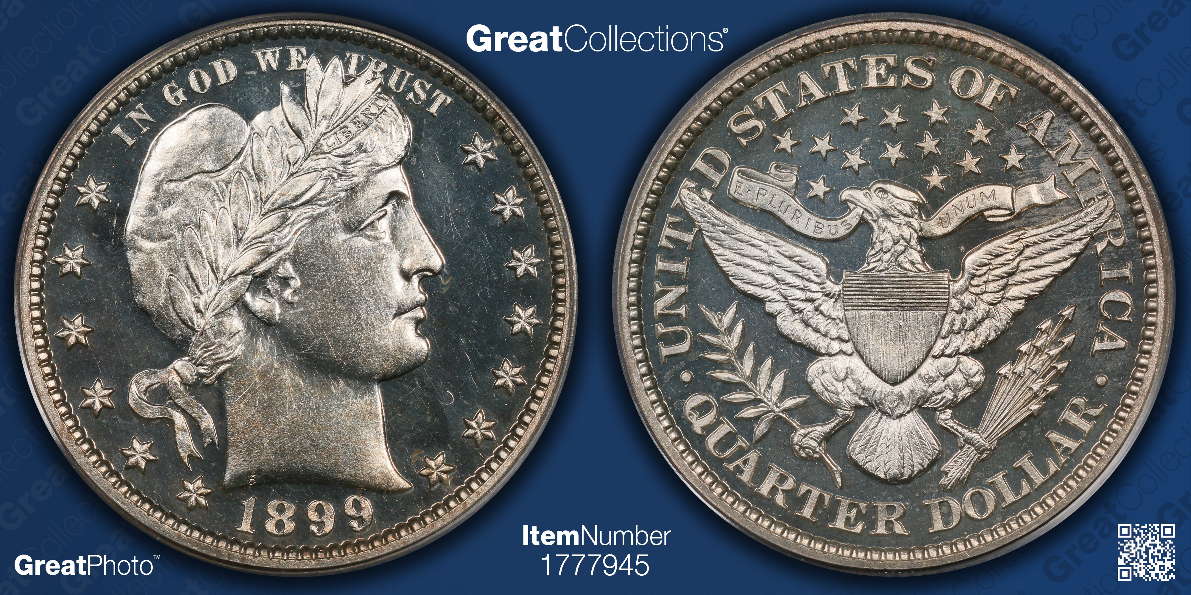 1899 Barber Quarter PCGS Proof-65 (Item 1777945) | GreatCollections ...
