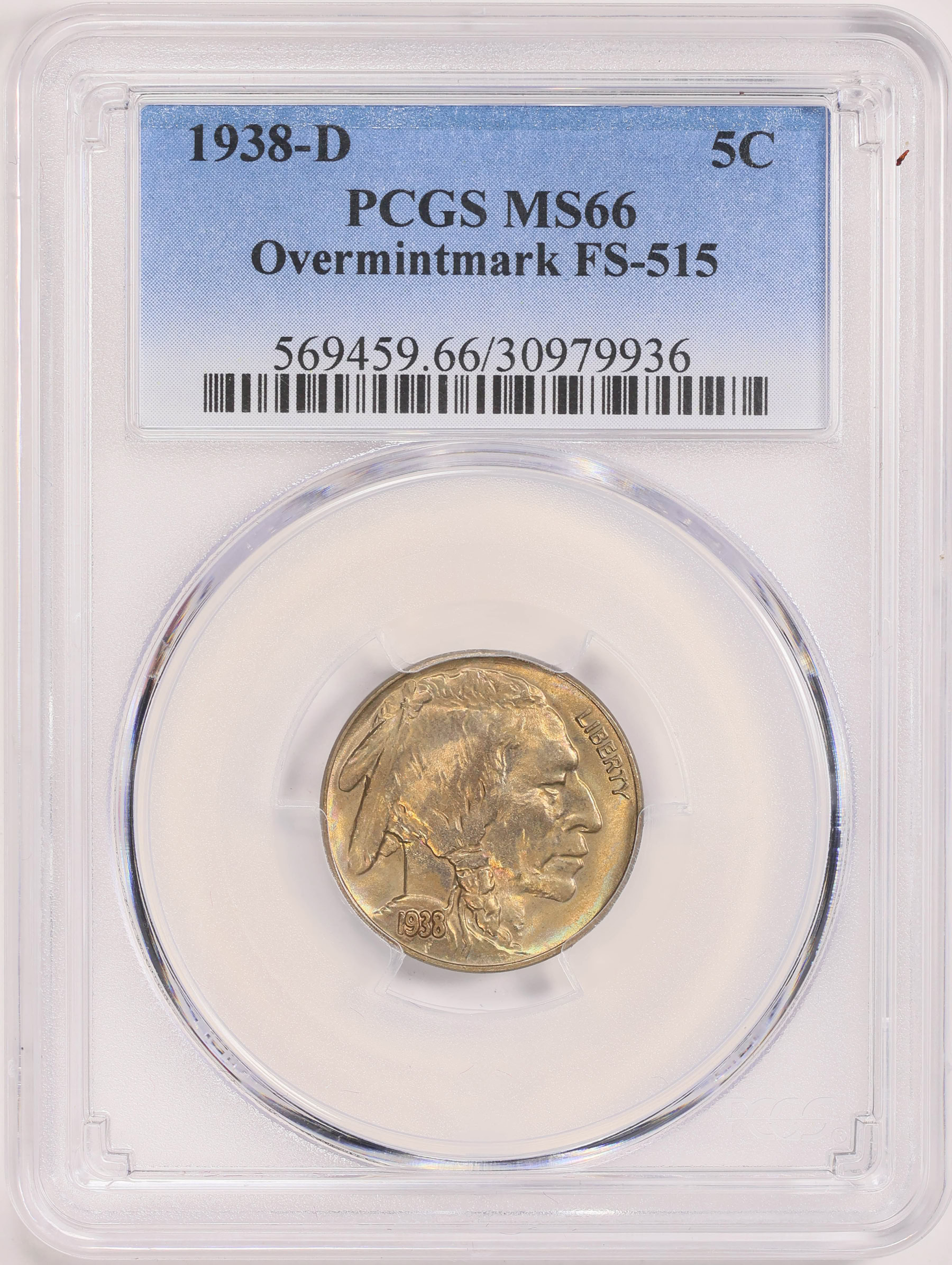 1938-D Buffalo Nickel Overmintmark FS-515 PCGS MS-66 (Toned) (Item 1777951) | GreatCollections ...