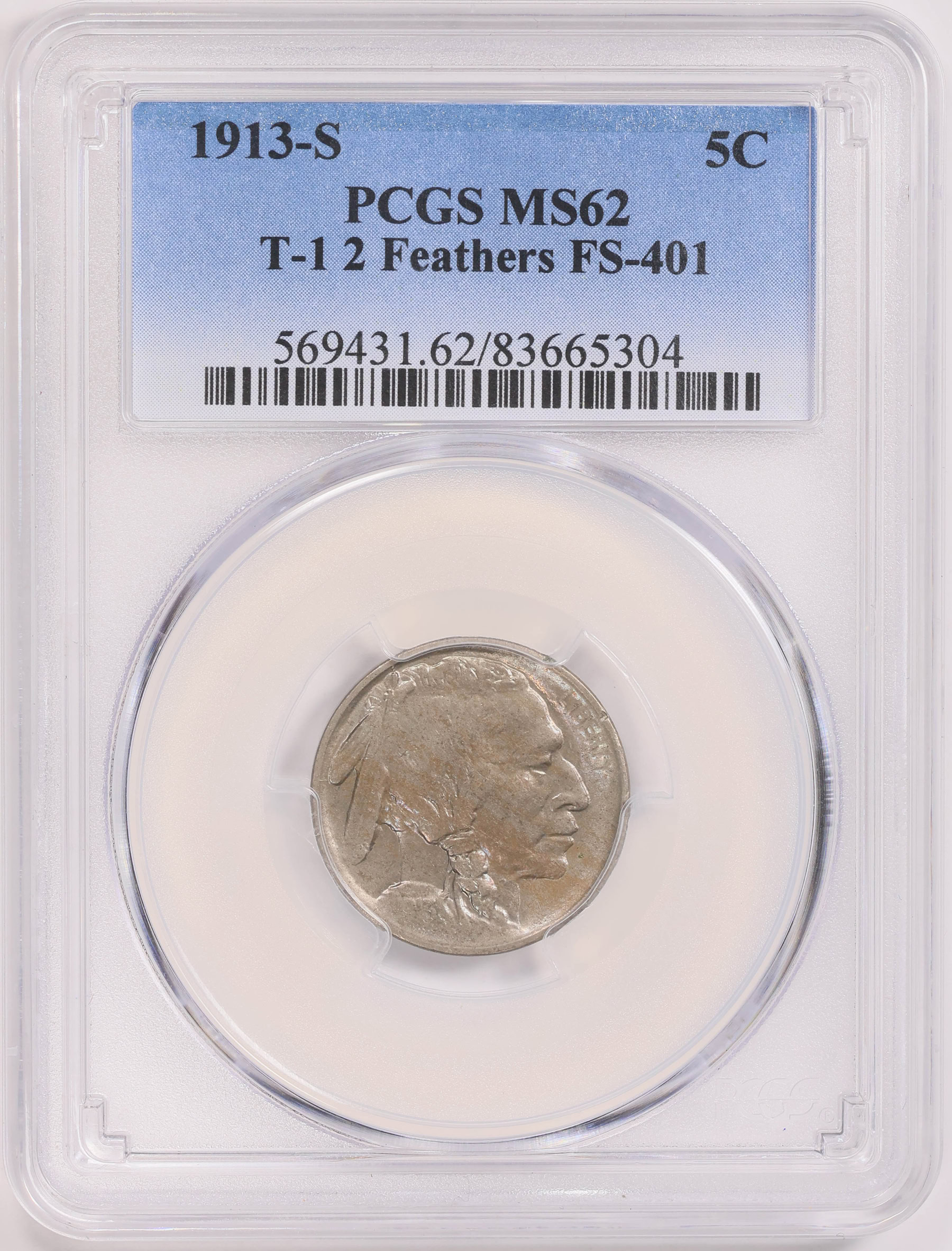 1913-S Buffalo Nickel Type 1 2 Feathers FS-401 PCGS MS-62 (Item 1777980 ...
