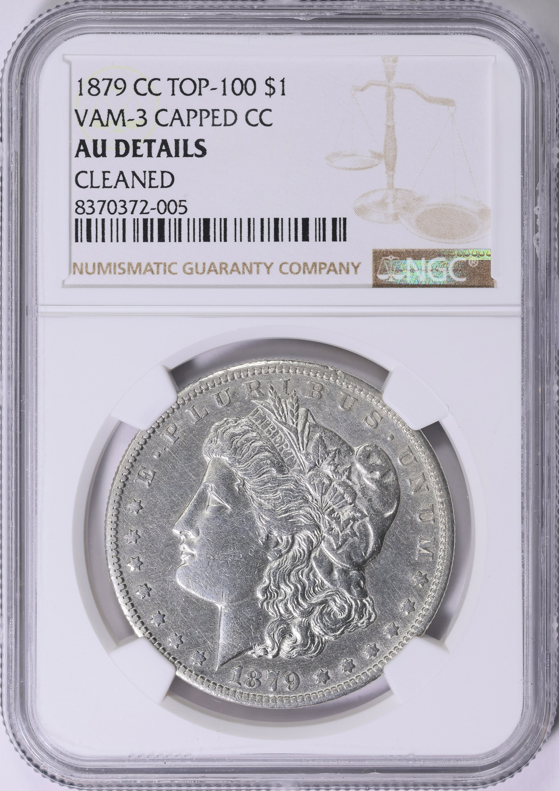 1879-CC Morgan Silver Dollar Capped CC VAM-3 NGC AU Details (Item 1778043) | GreatCollections ...