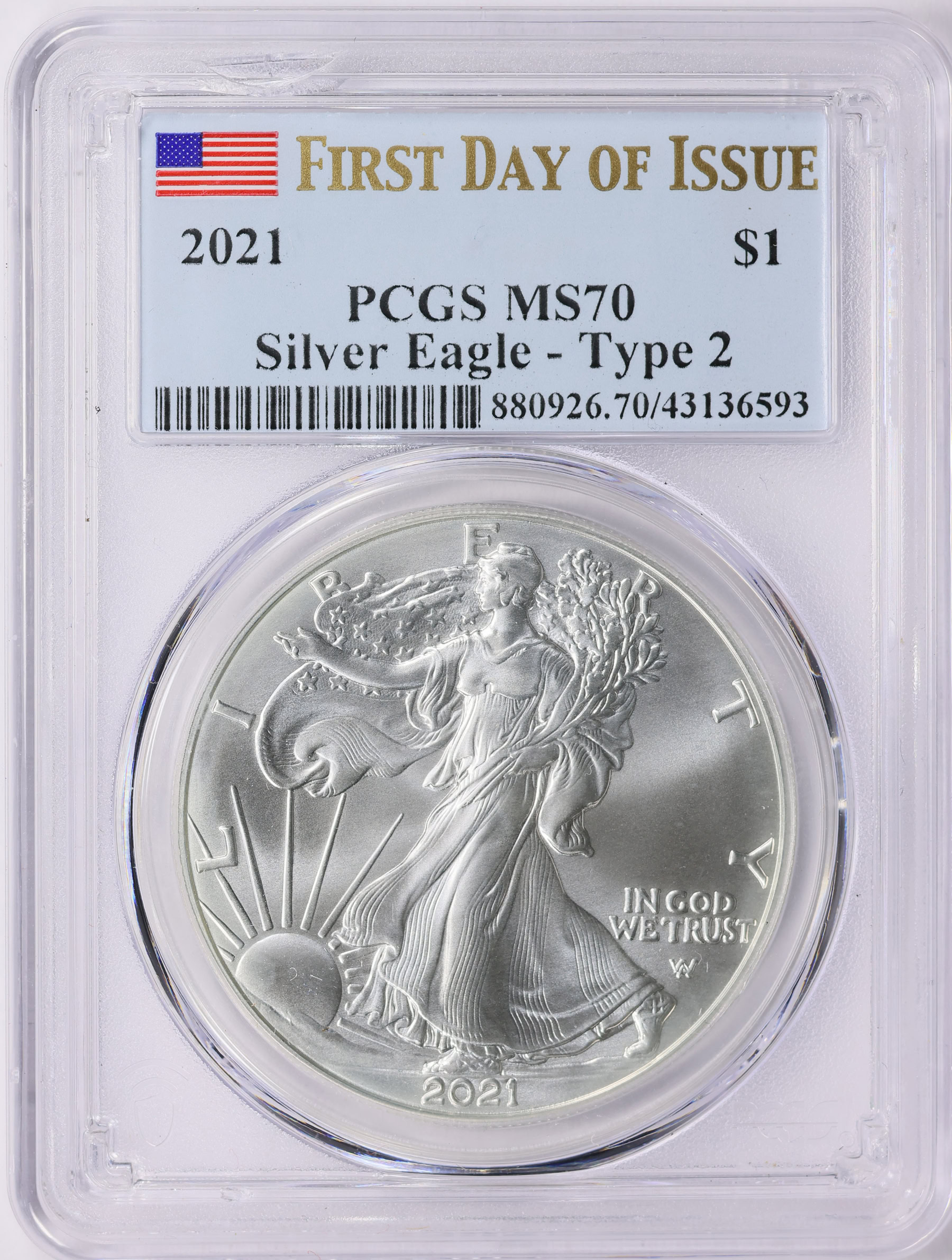 2021 $1 Silver Eagle Type 2 First Day of Issue PCGS MS-70 (Item 1778077) | GreatCollections Coin ...