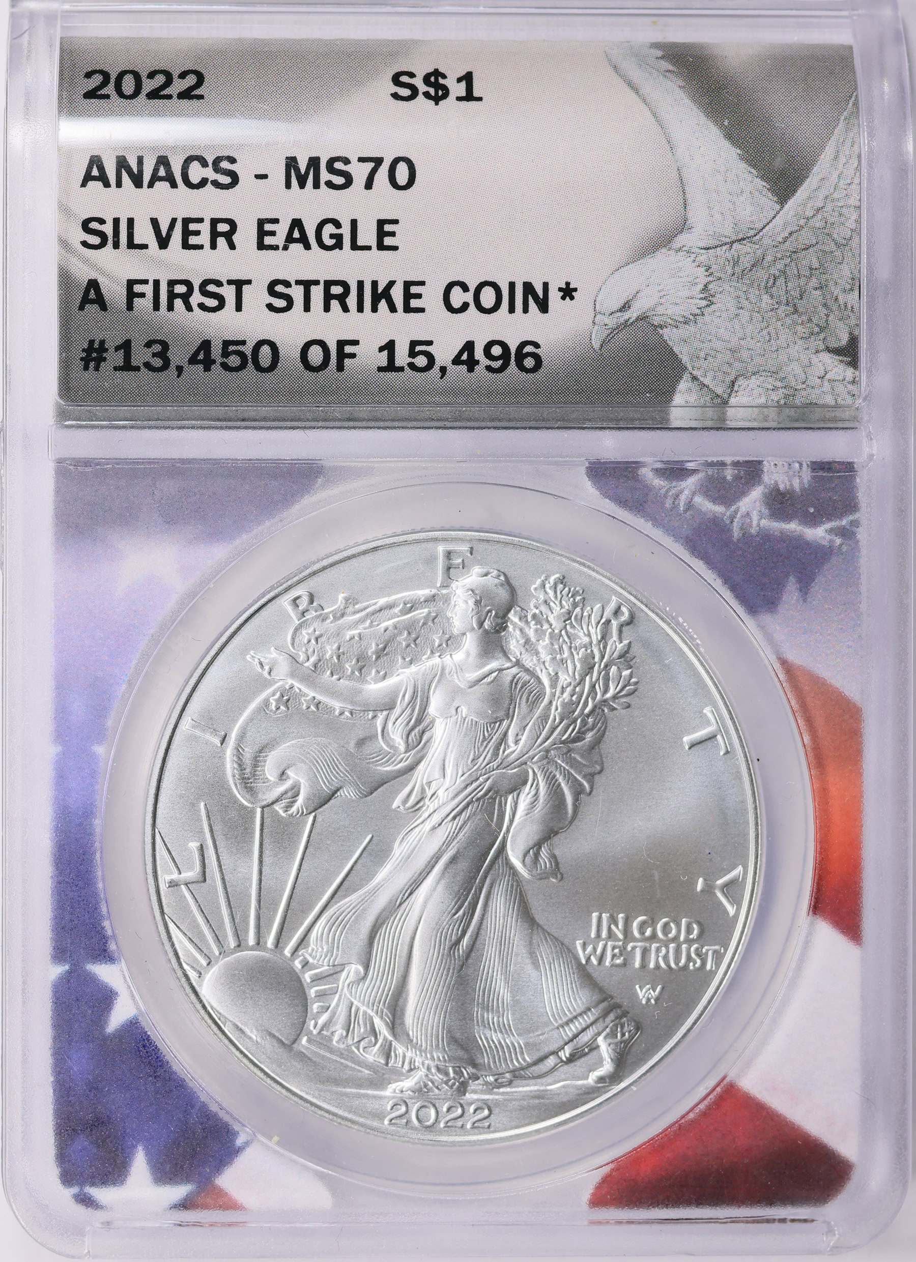 2022 $1 Silver Eagle First Strike ANACS MS-70 (Flag Frame Holder) (Item 1778080 ...