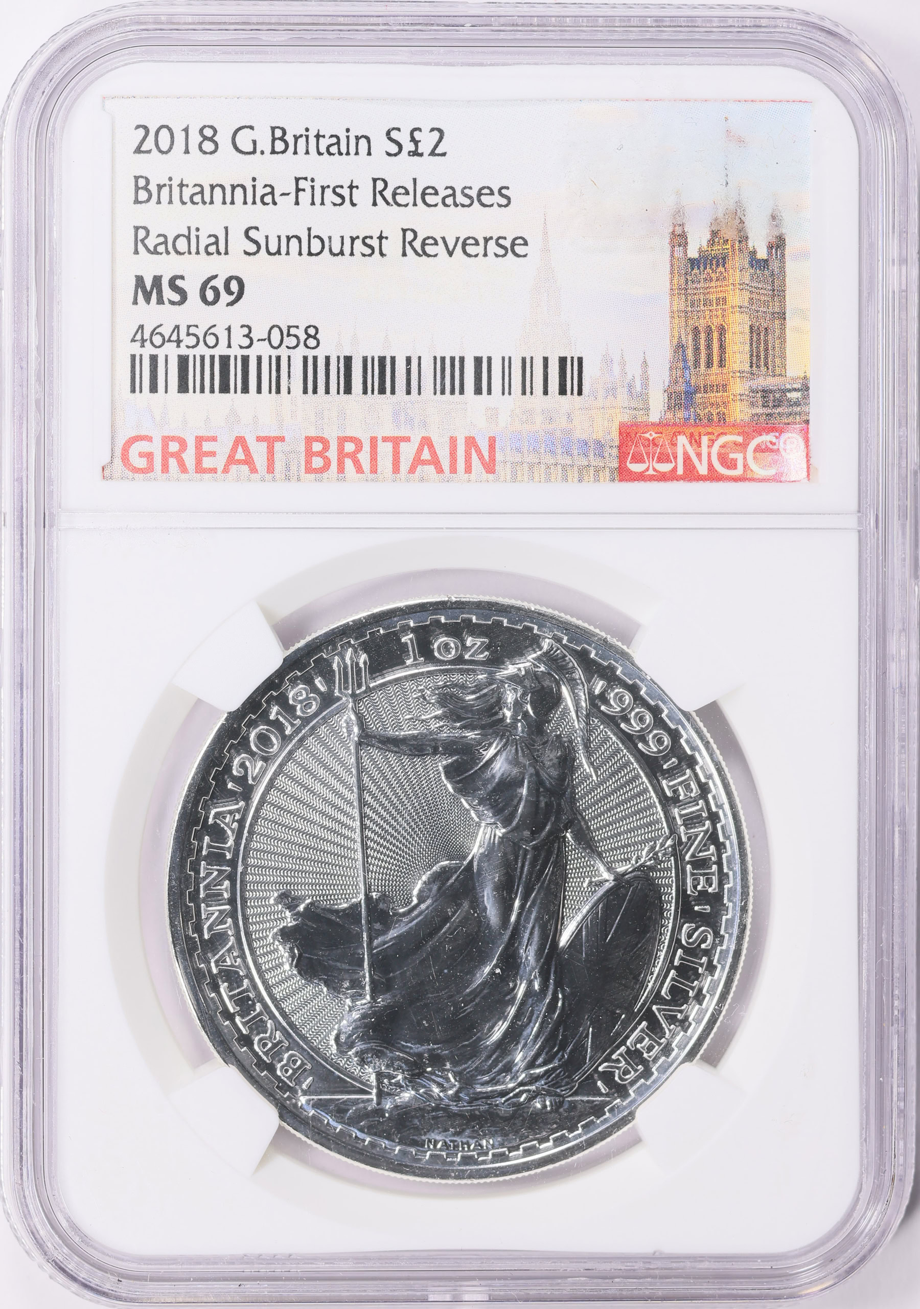Great Britain 2018 Silver £2 Britannia Radial Sunburst Reverse KM-1508 ...