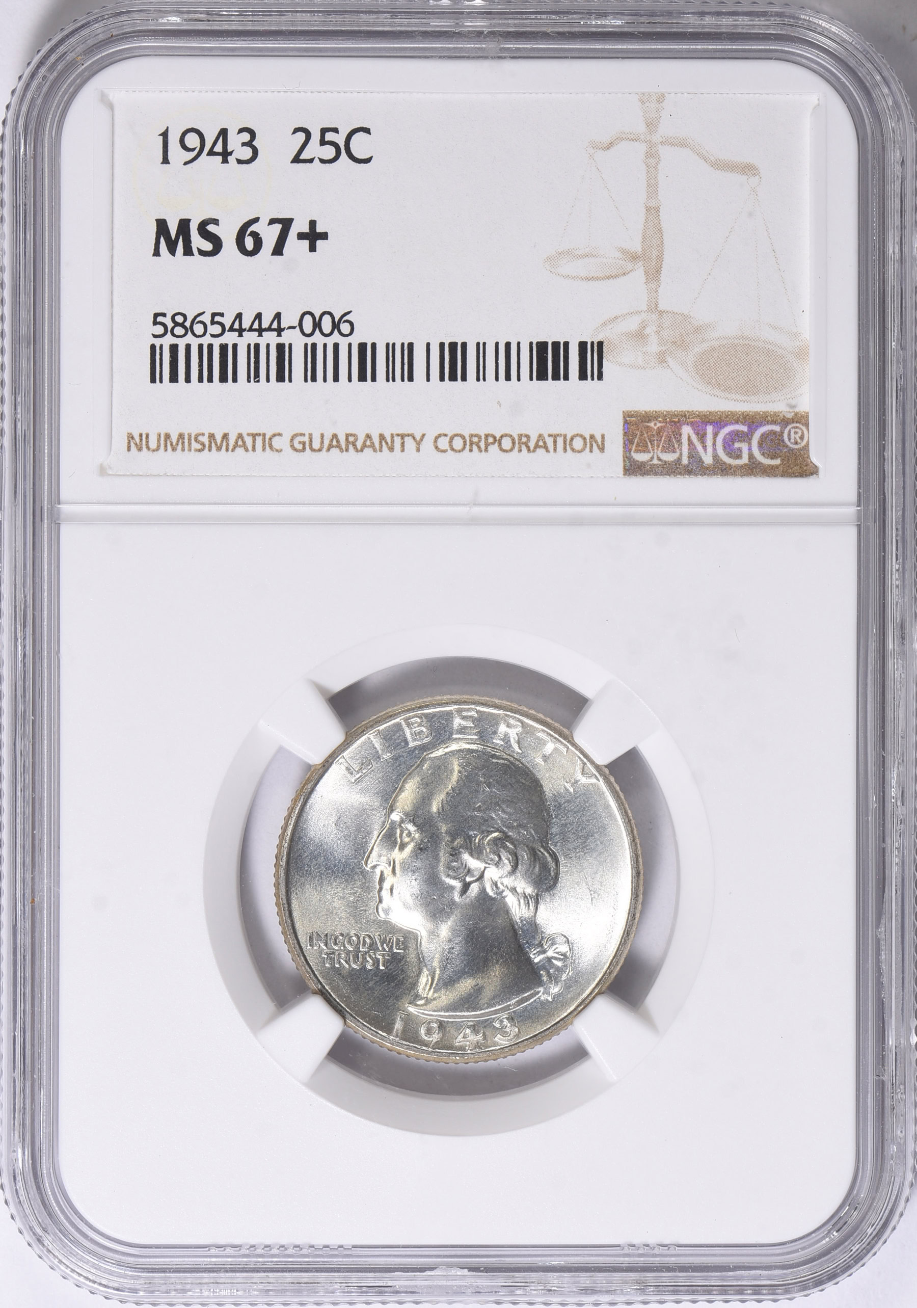 1943 Washington Quarter NGC MS-67+ (Item 1778128) | GreatCollections Coin Auctions