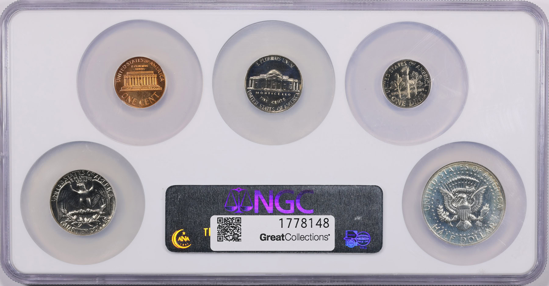 1970-S 1c-50c Proof Set (Incl. 1970-D Dime No S) NGC Proof-68 (5 Coins ...