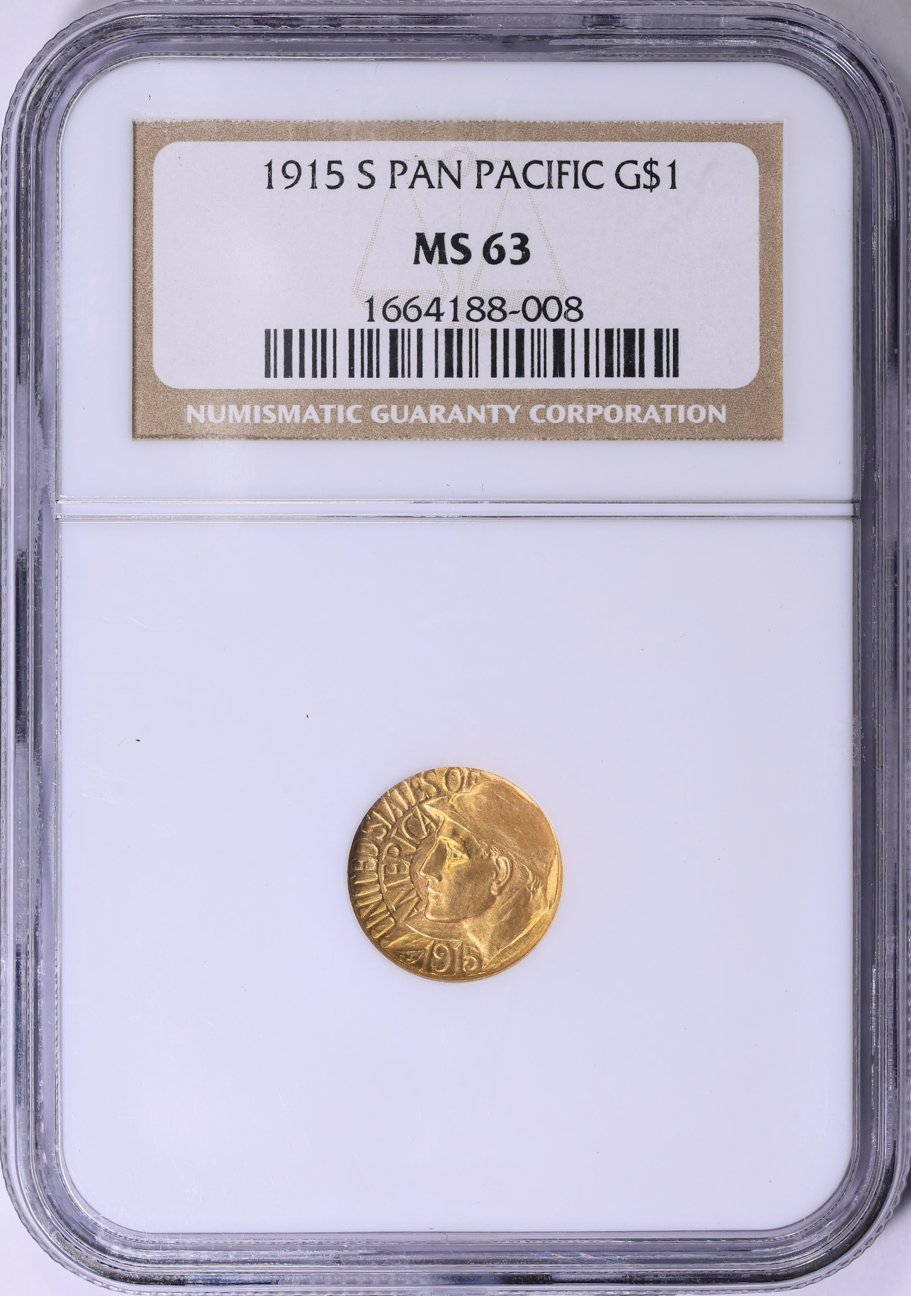 1915-S Panama-Pacific Exposition Gold Dollar NGC MS-63 (Item 1778159) | GreatCollections Coin ...