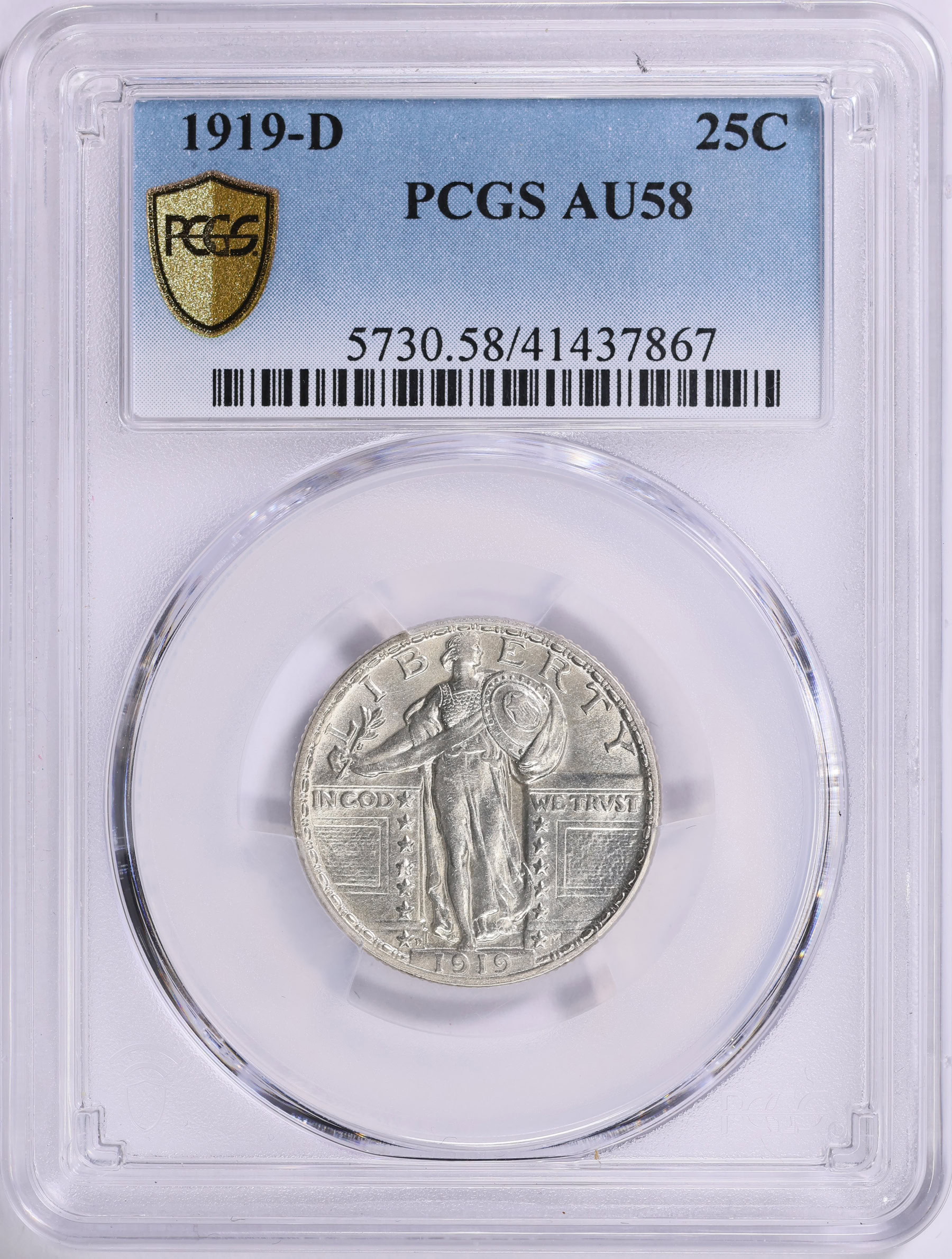 1919-D Standing Liberty Quarter PCGS AU-58 (Item 1778229) | GreatCollections Coin Auctions