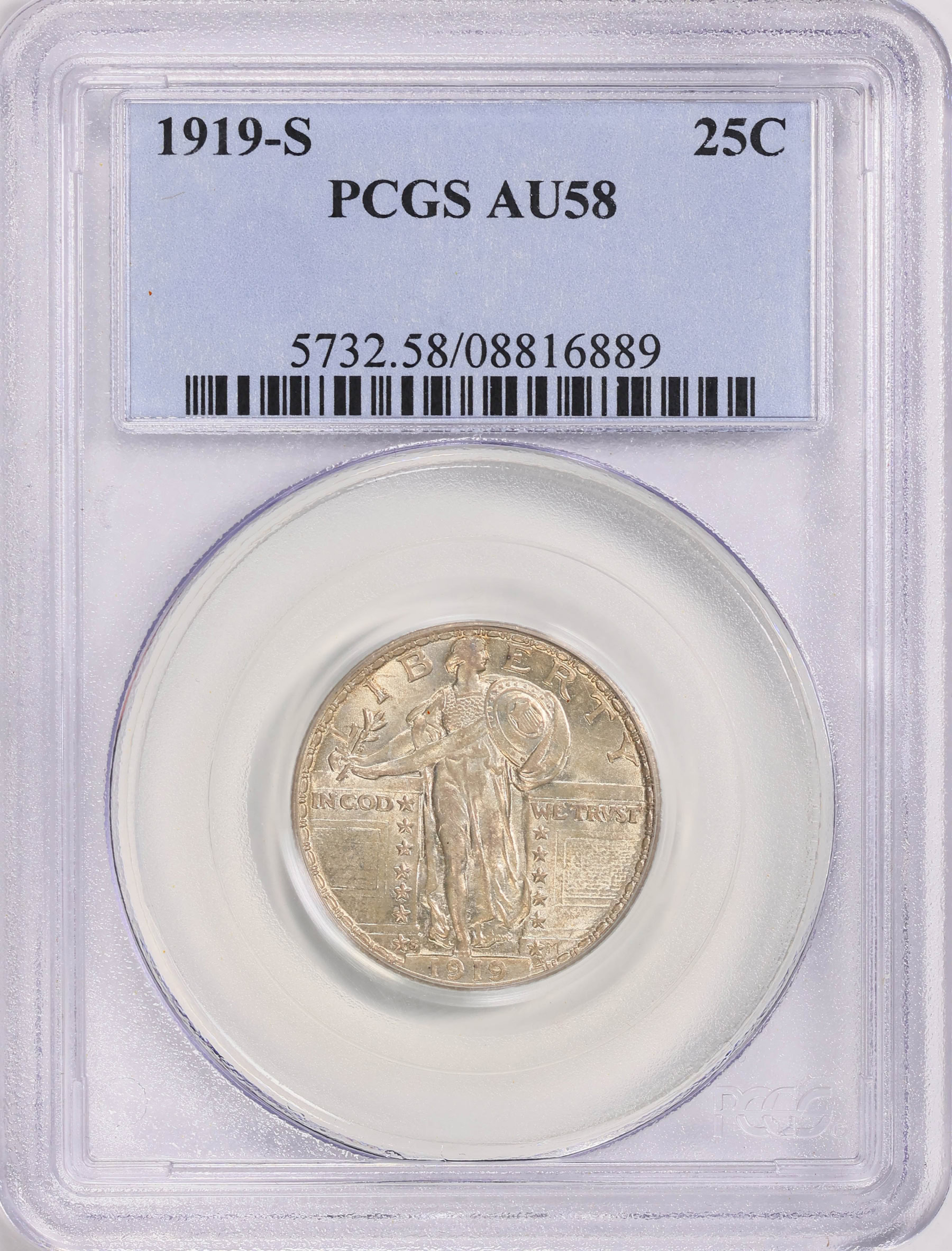 1919-S Standing Liberty Quarter PCGS AU-58 (Item 1778230) | GreatCollections Coin Auctions
