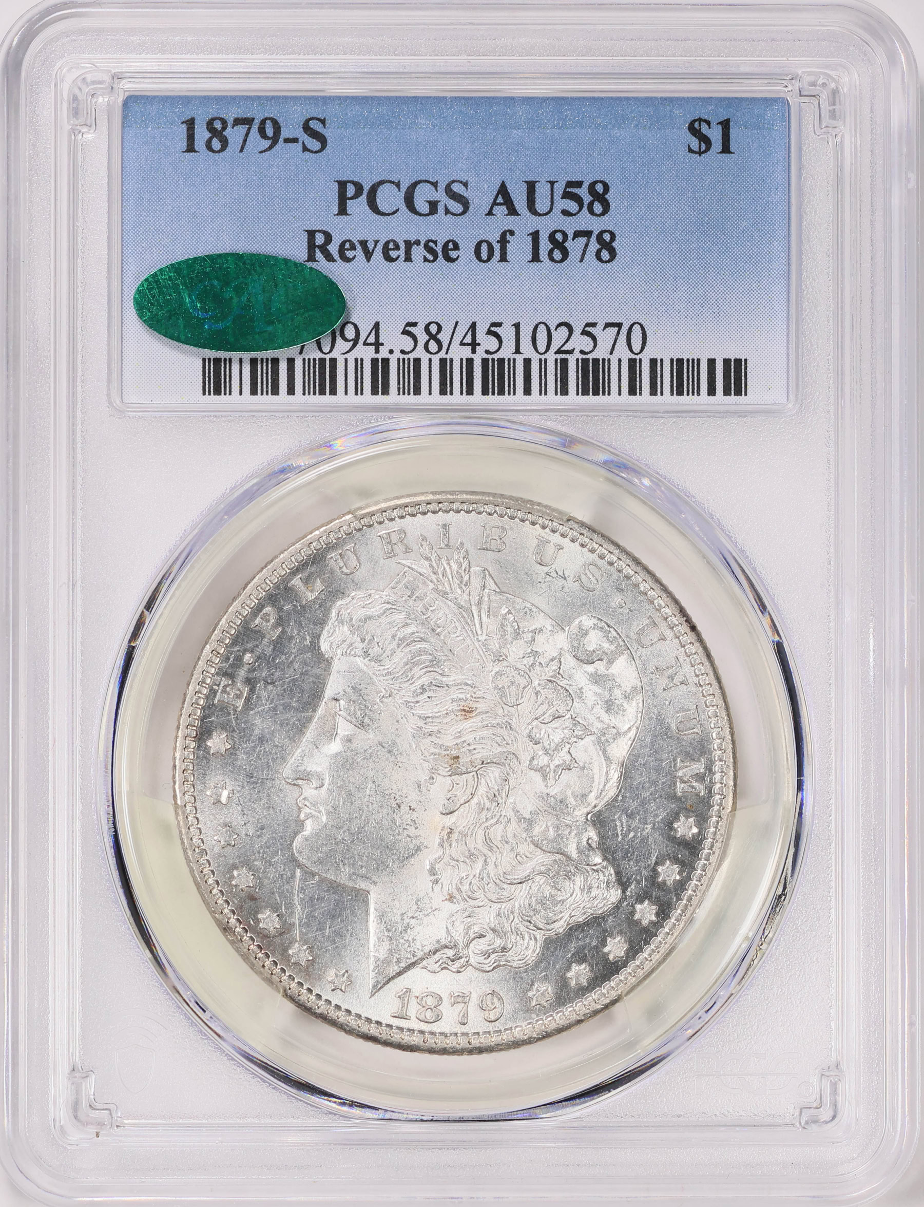 1879-S Morgan Silver Dollar Reverse of 1878 PCGS AU-58 (CAC Green) (Item 1778264 ...