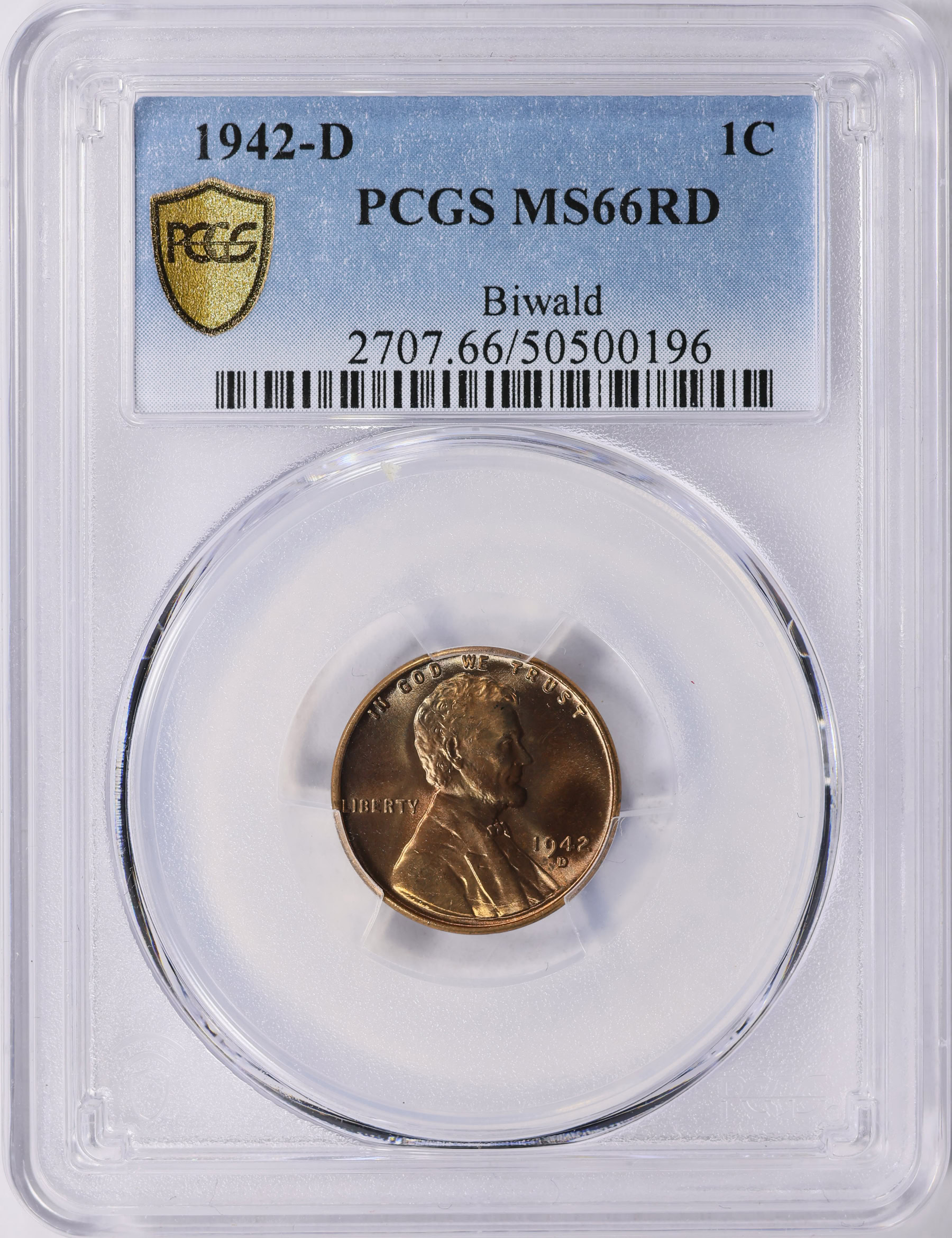1942-D Lincoln Cent PCGS MS-66 RD (Biwald Collection) (Item 1778369) | GreatCollections Coin ...