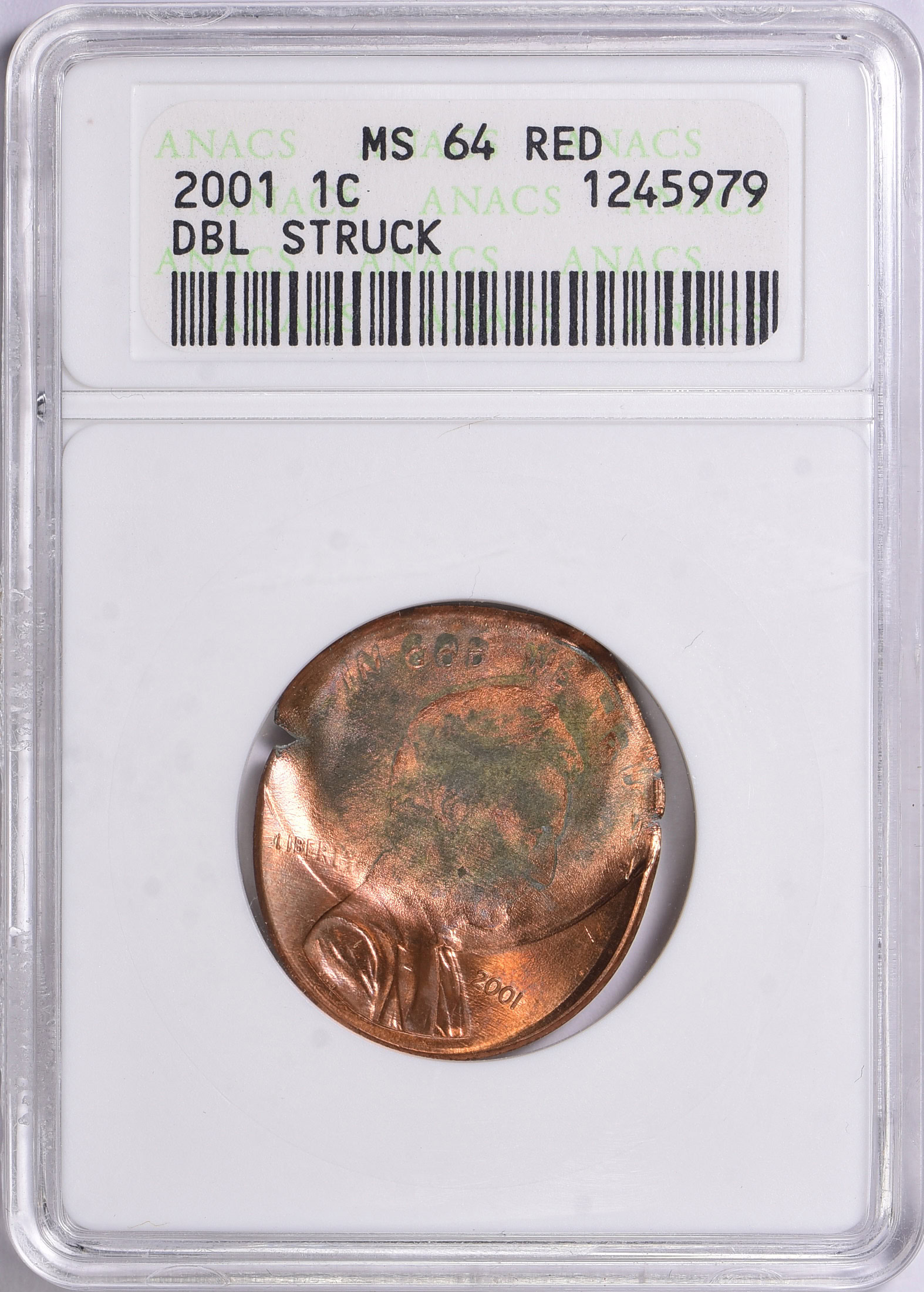 Mint Error 2001 Lincoln Cent Double Struck ANACS MS-64 RD OH | ANACS Cert #1245979 ...