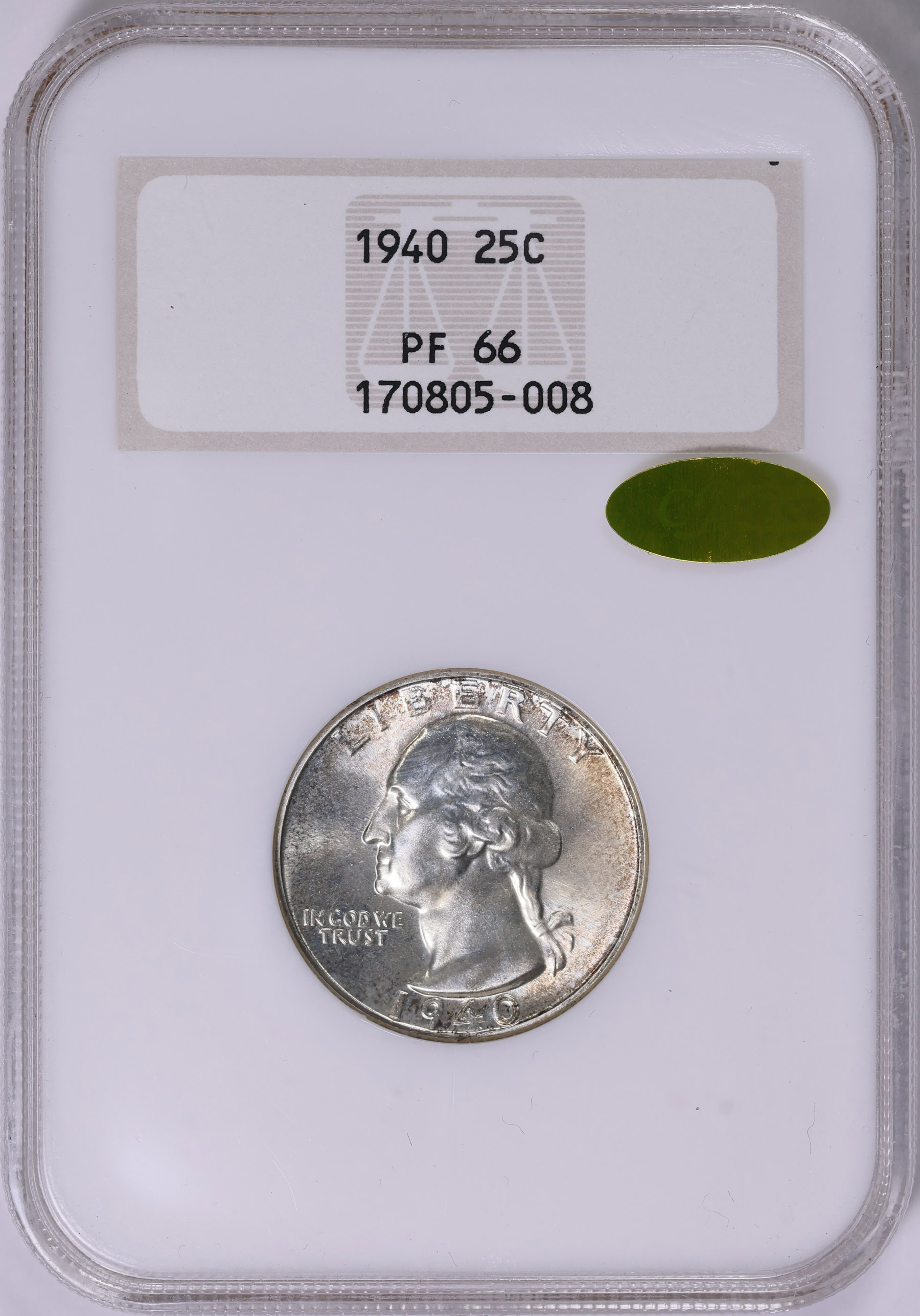 1940 Washington Quarter NGC Proof-66 (CAC Gold) OH (Item 1778399) | GreatCollections Coin Auctions