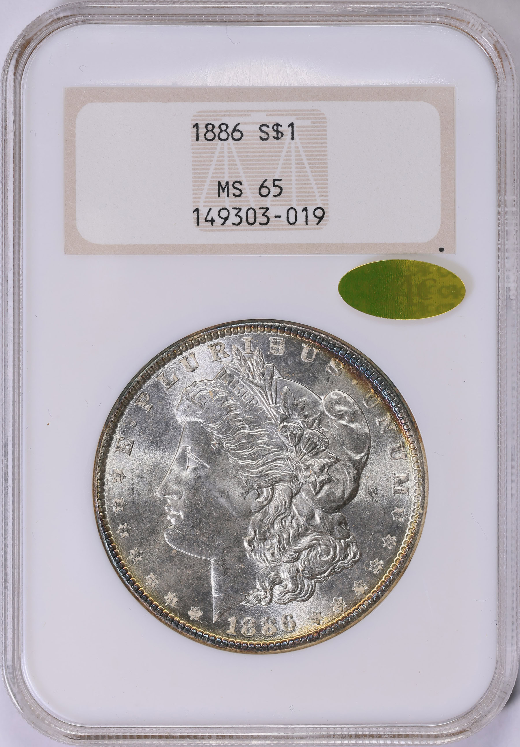 1886 Morgan Silver Dollar NGC MS-65 (CAC Gold) (Toned) OH (Item 1778401) | GreatCollections Coin ...