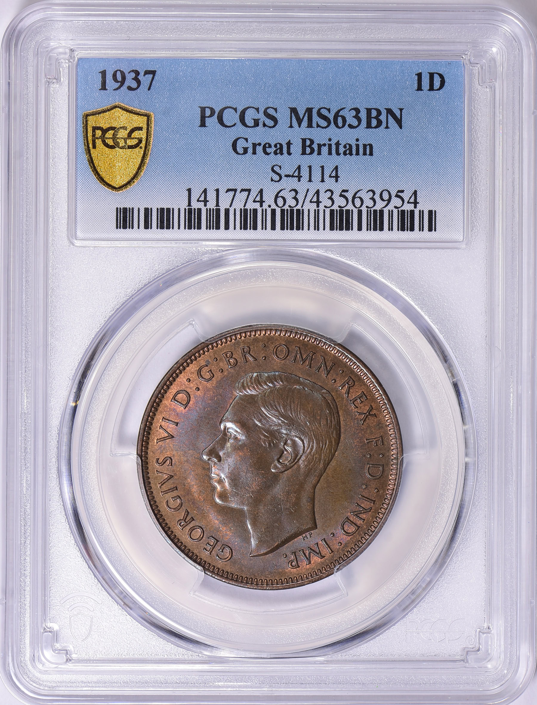 Great Britain 1937 Penny KM-845 PCGS MS-63 BN (Item 1778445) | GreatCollections Coin Auctions